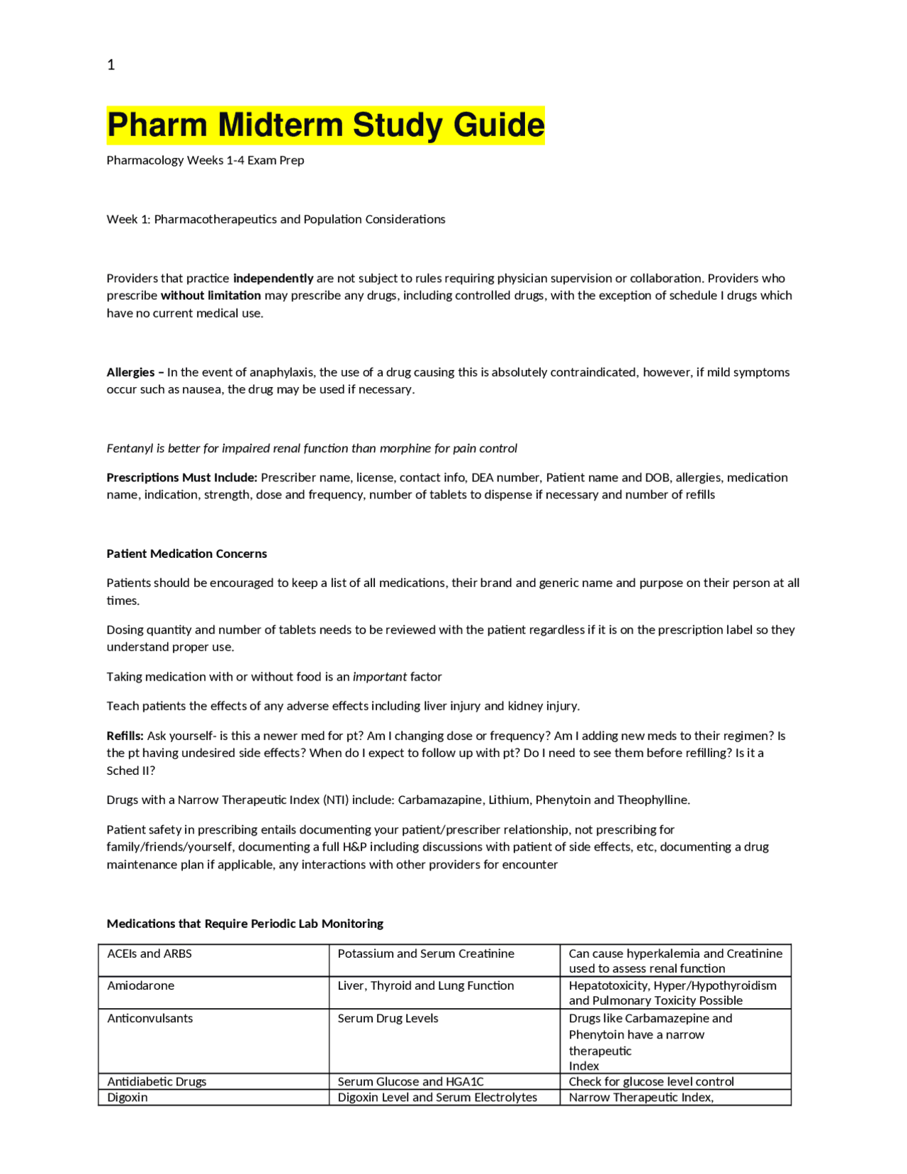 Pharm Midterm Study Guide | Study Guides, Projects, Research Pharmacology | Docsity
