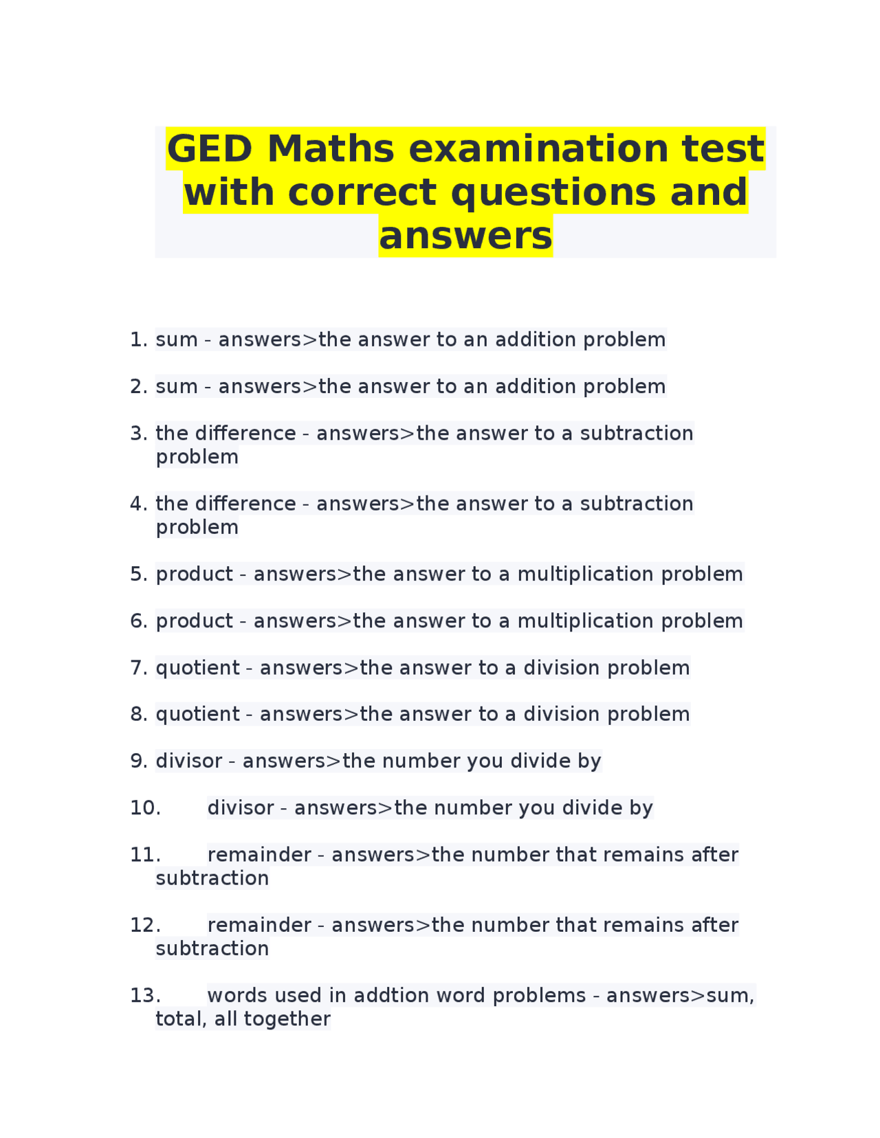 Mathematics Glossary: Answers to Common Math Terms and Problems | Exams ...