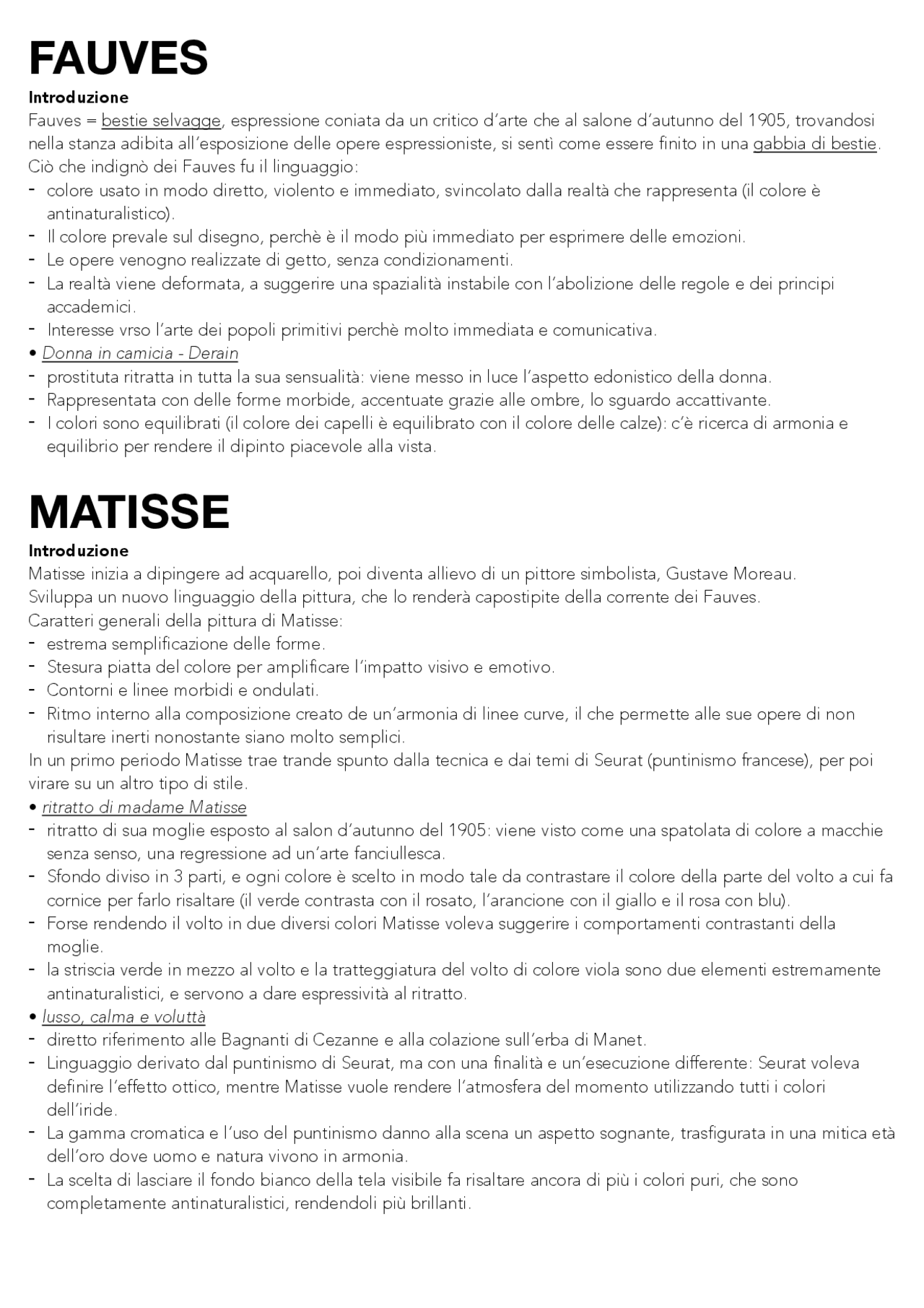 Espressionismo - Fauves, Matisse e die brücke | Schemi e mappe ...