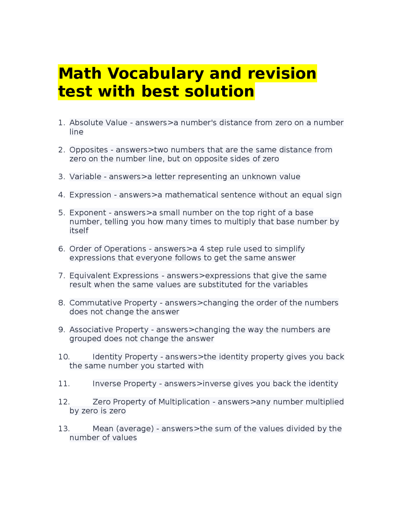 Math Vocabulary and Concepts: A Comprehensive Review | Exams ...