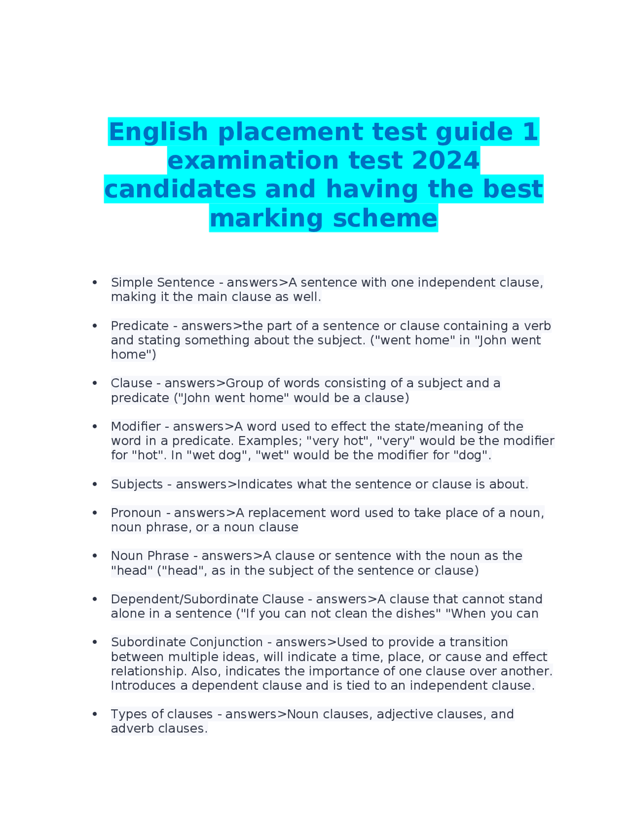 English placement test guide 1 examination test 2024 candidates and ...