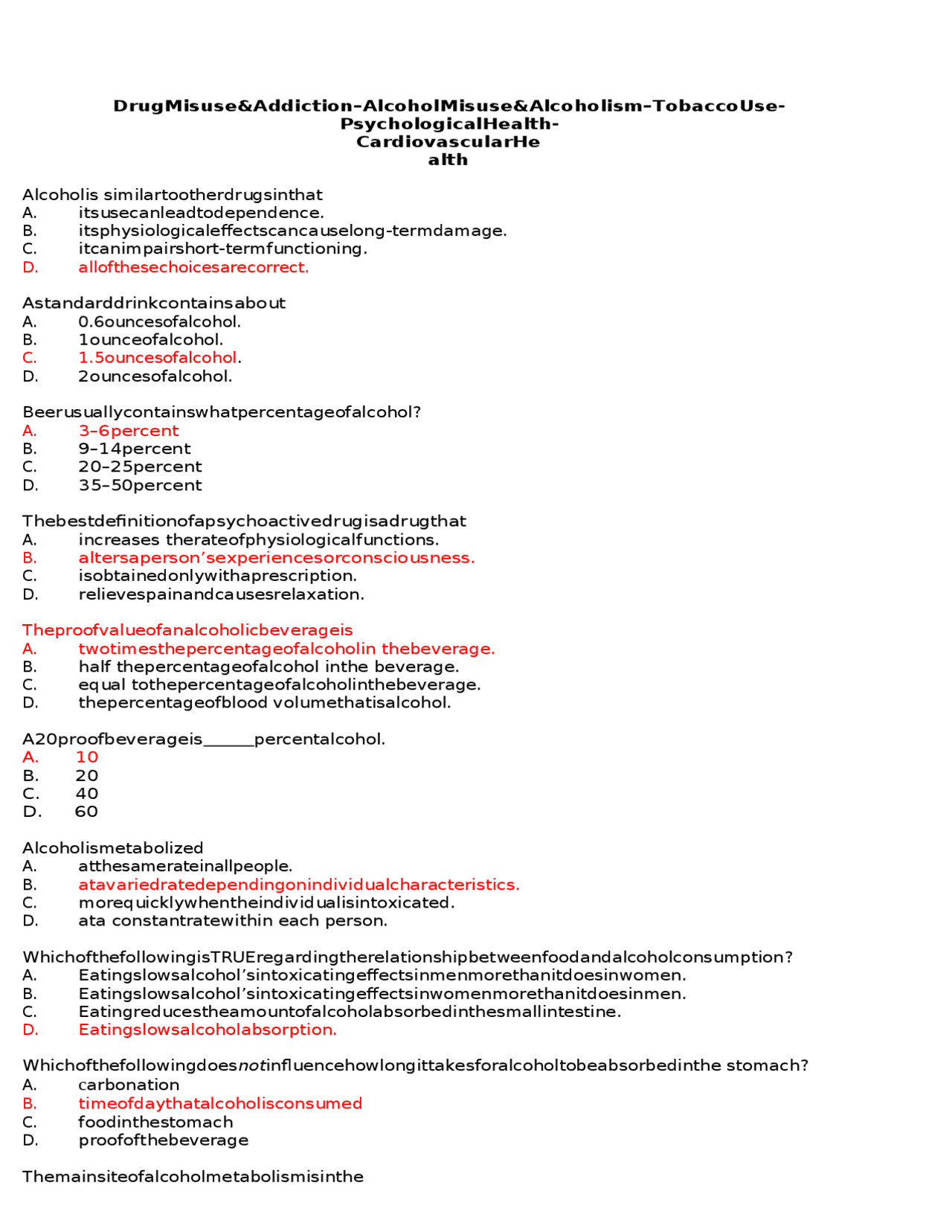 Alcohol and Tobacco: Health Effects and Addiction | Exams Nursing | Docsity