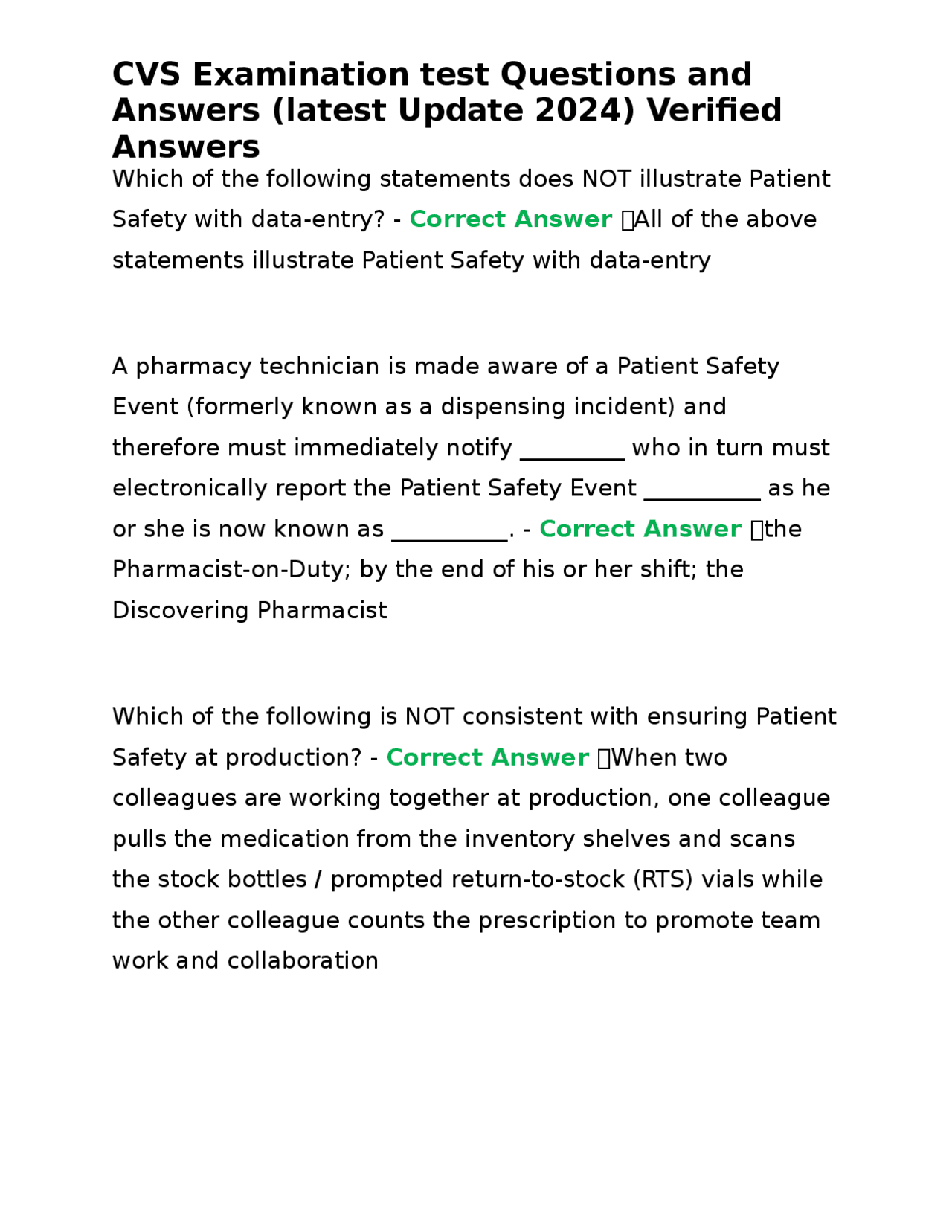 CVS Examination test Questions and Answers (latest Update 2024 ...