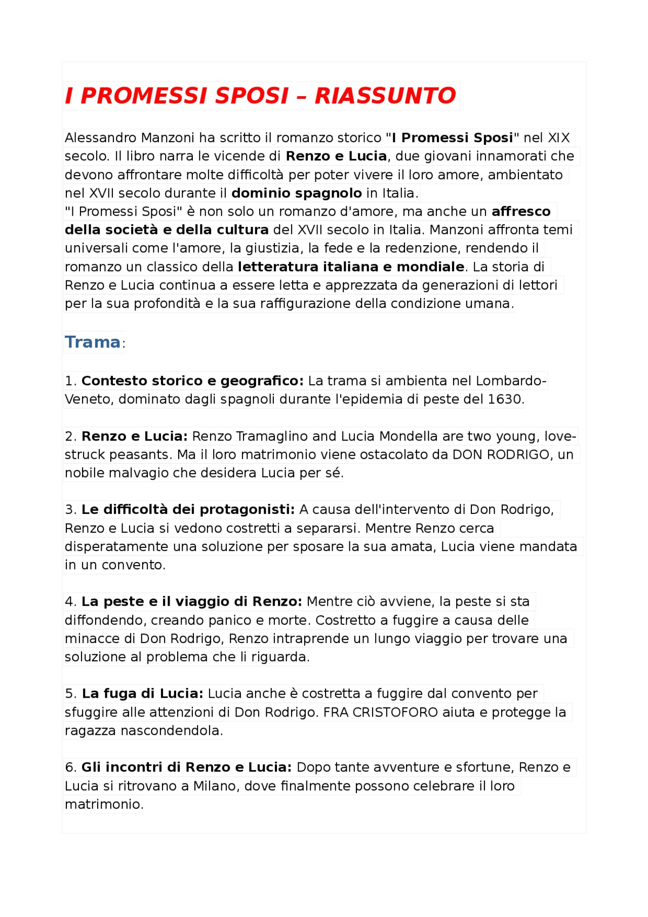 I PROMESSI SPOSI ( personaggi, trama, analisi linguistica...) | Schemi ...