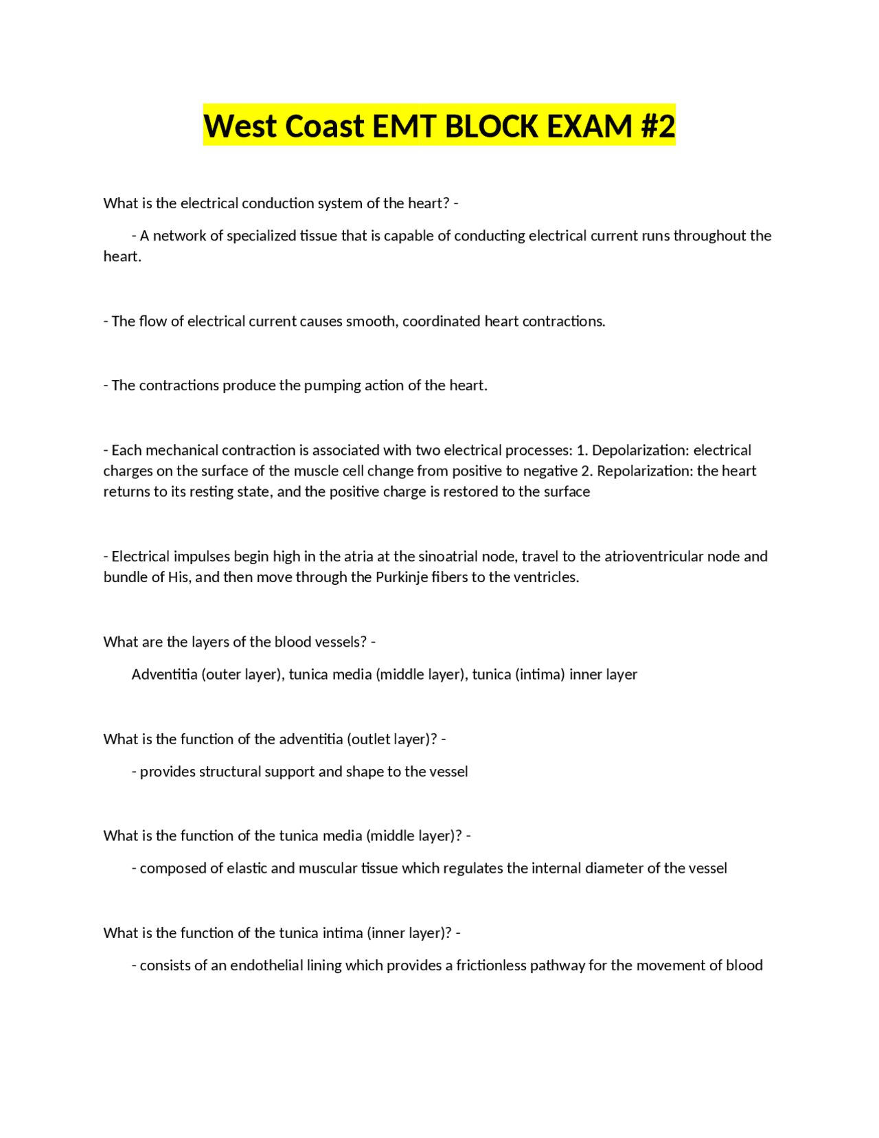West Coast EMT BLOCK EXAM #2 | Exams Medicine | Docsity