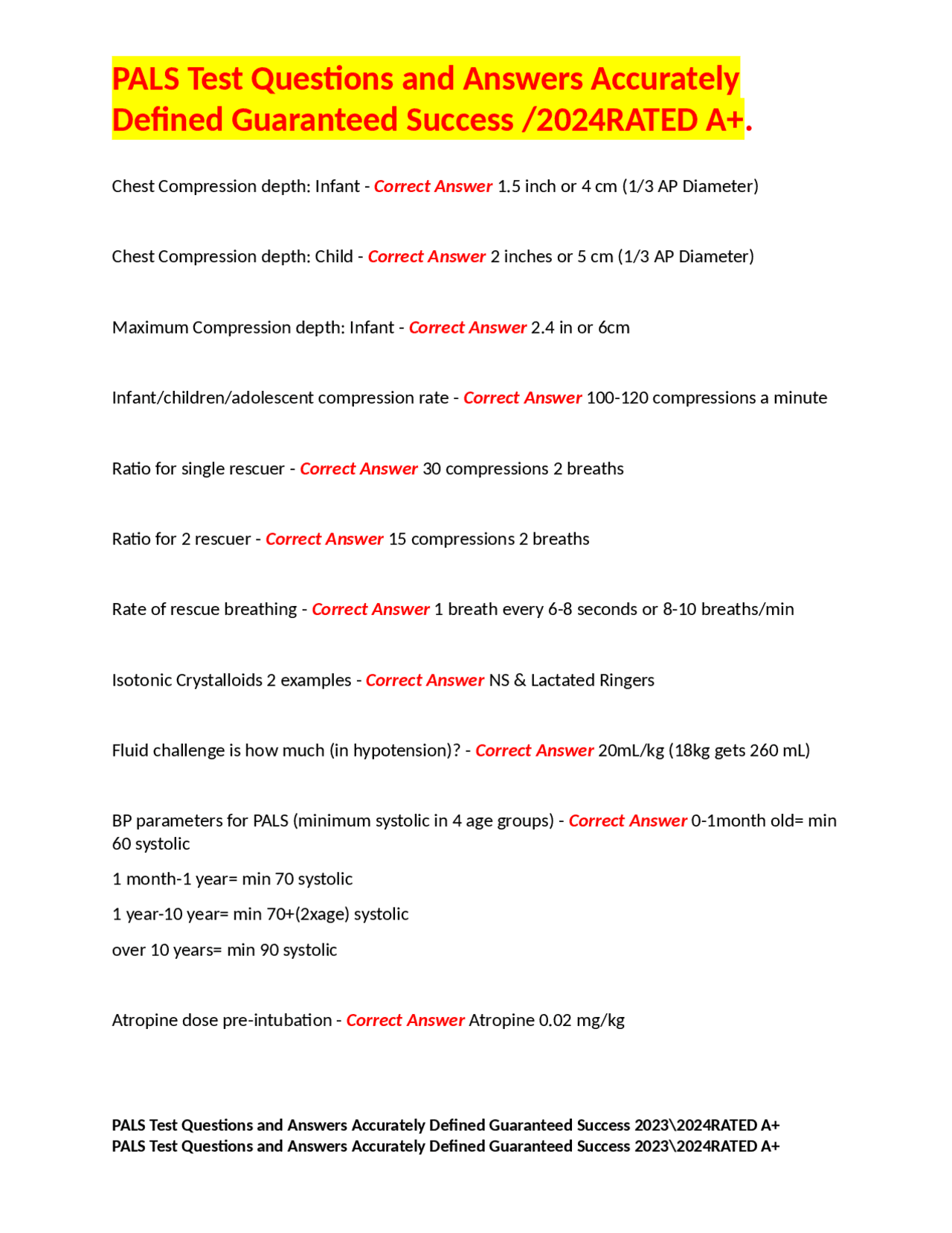 PALS Test Questions and Answers Accurately Defined Guaranteed Success ...