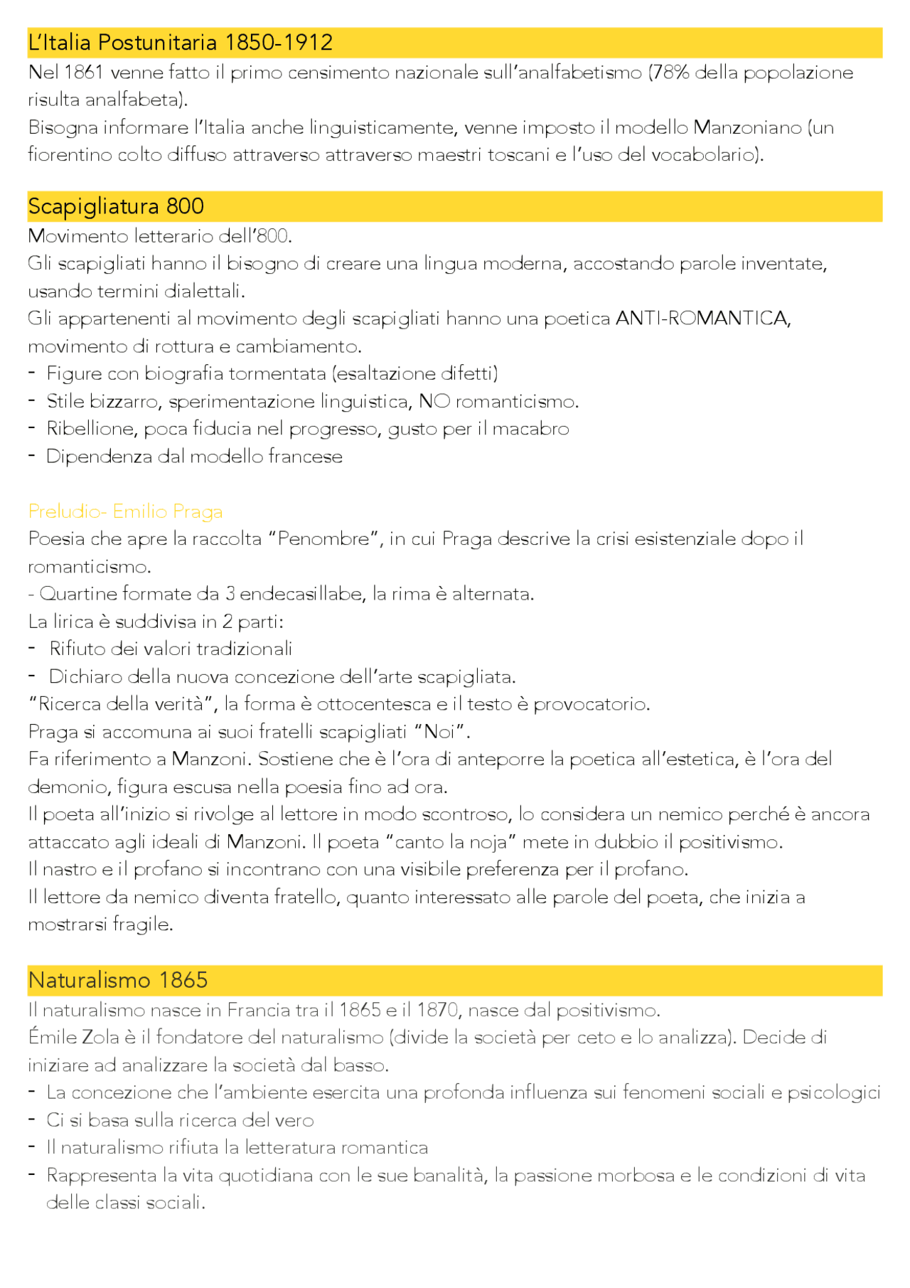 Italia Postunitaria, Scapigliatura, Naturalismo e Decadentismo | Appunti di Italiano | Docsity