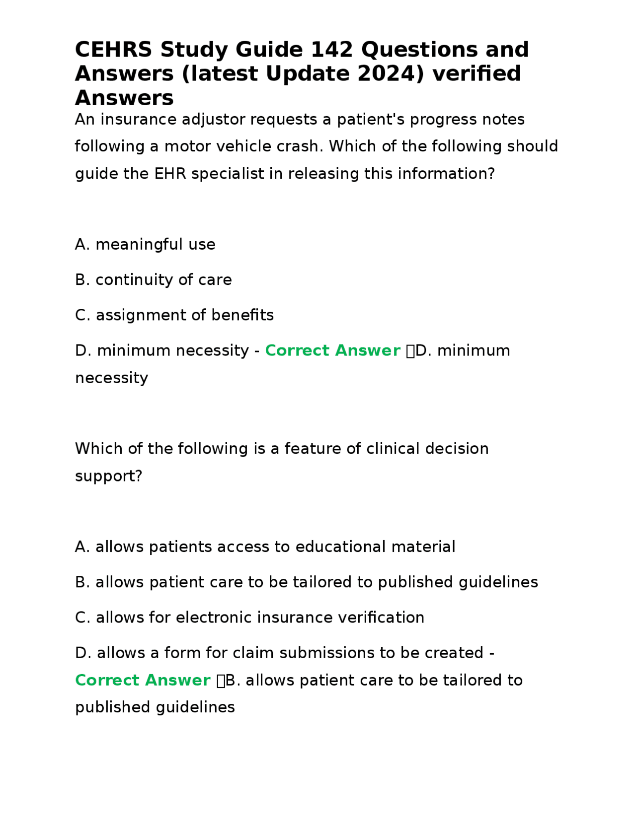 CEHRS Study Guide 142 Questions and Answers (latest Update 2024 ...