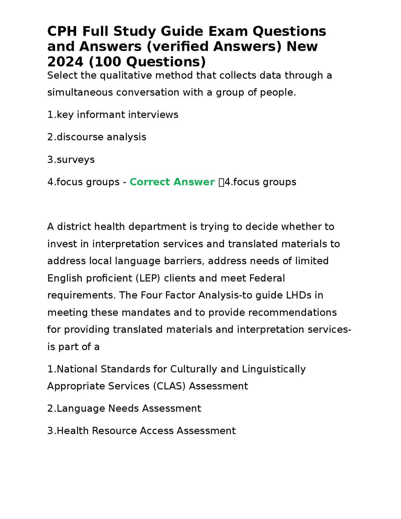 CPH Full Study Guide Exam Questions and Answers (verified Answers) New ...