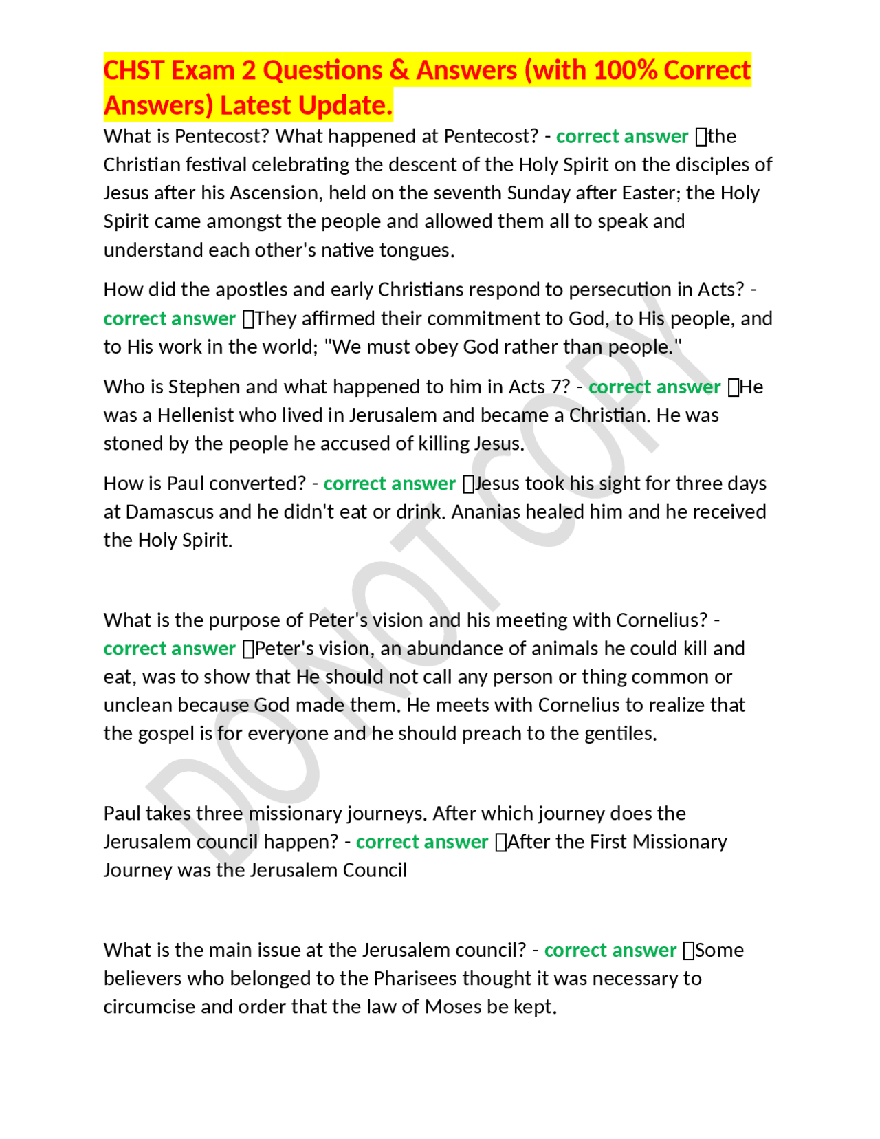 CHST Exam 2 Questions & Answers (with 100% Correct Answers) Latest ...