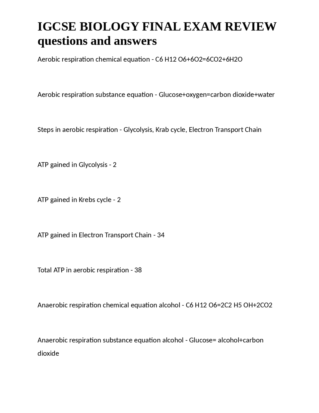 IGCSE BIOLOGY FINAL EXAM REVIEW questions and answers | Exams Nursing ...