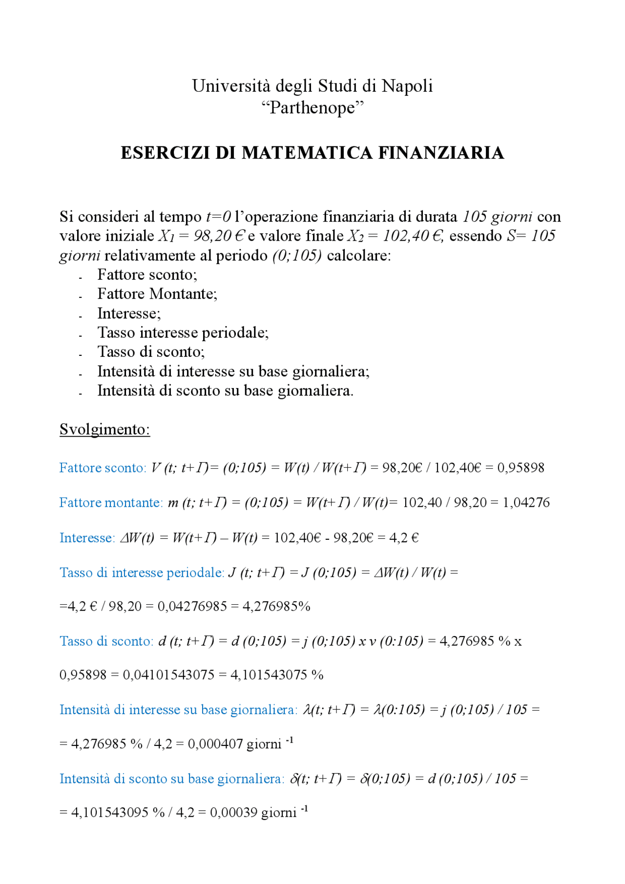 esercizi matematica finanziaria | Esercizi di Matematica Finanziaria ...