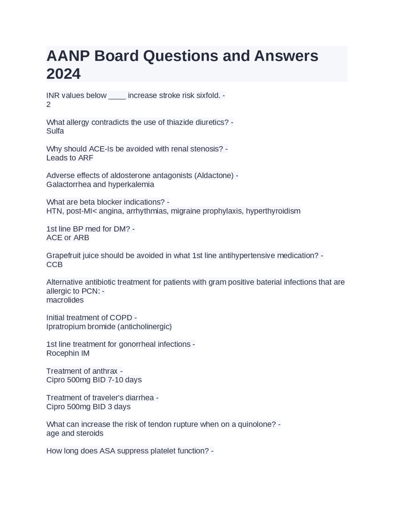 AANP Board Questions and Answers 2024 | Exams Nursing | Docsity