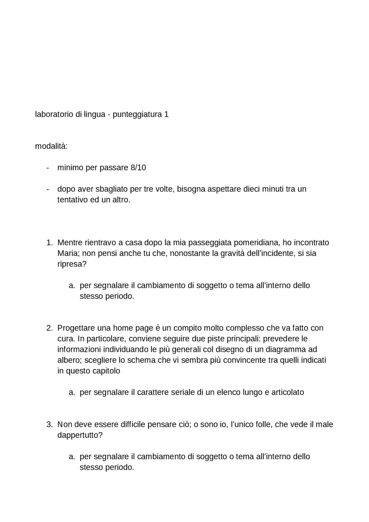 esercizio punteggiatura - laboratorio di lingua italiana frequentanti ...