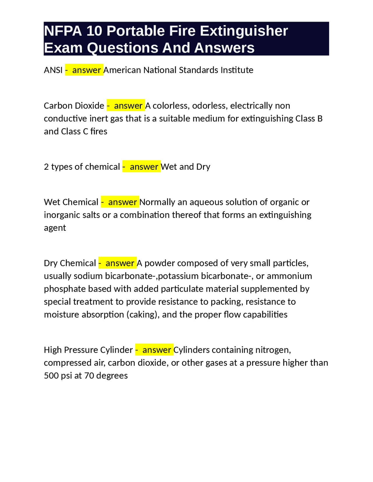 NFPA 10 Portable Fire Extinguisher Exam Questions And Answers | Exams ...