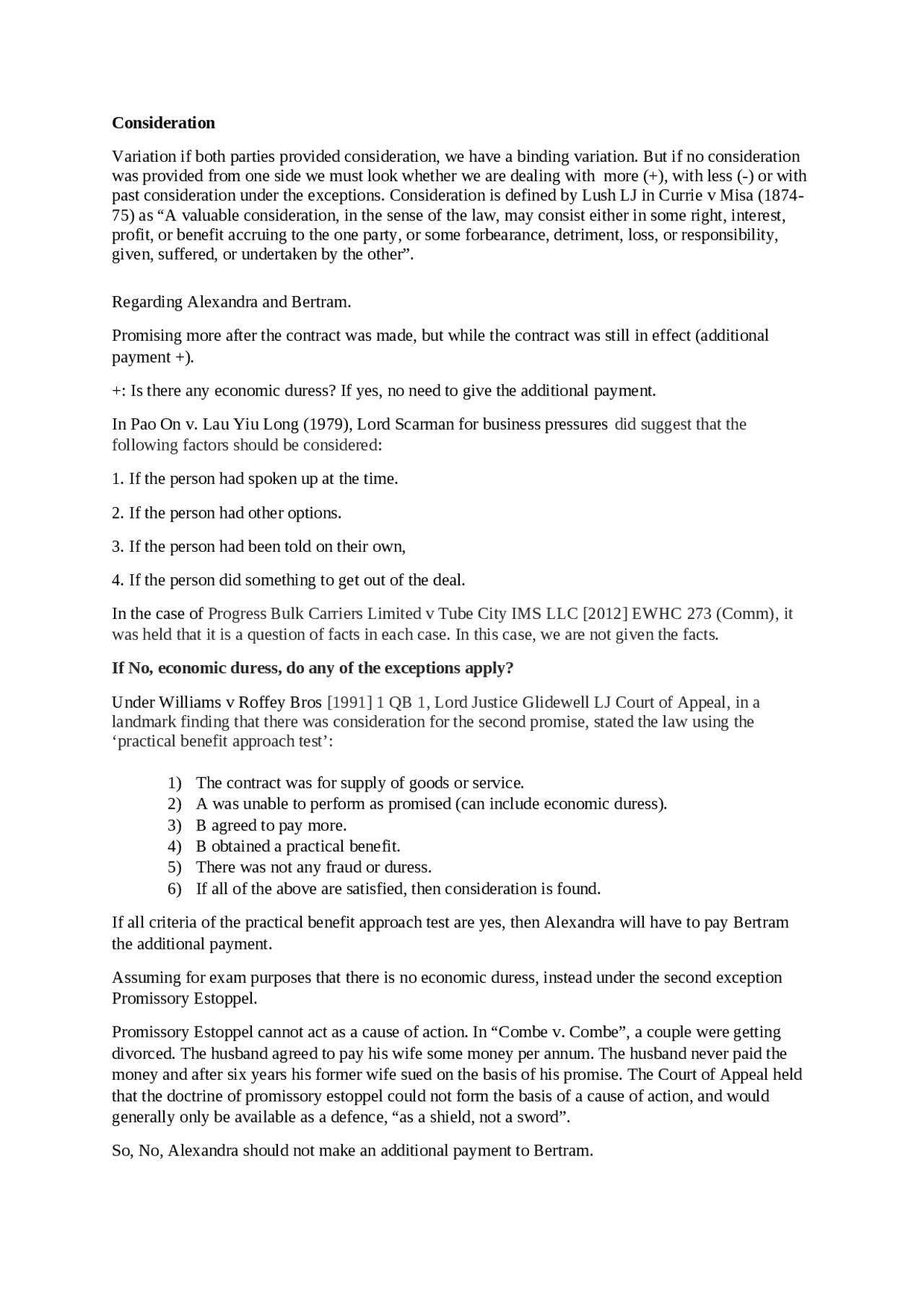 Contracts: Past Consideration, Promissory Estoppel, and Benefits ...