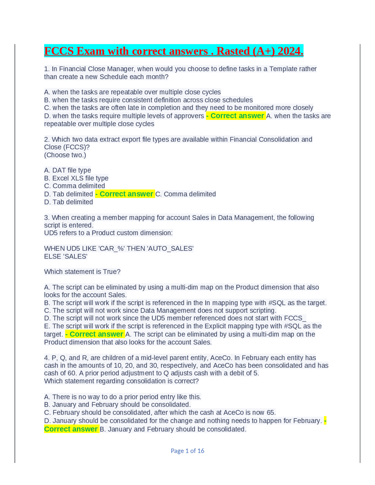 FCCS Exam with correct answers .Graded (A+) 2024. | Exams Accounting ... FCCS Exam with correct answers .Graded (A+) 2024. | Exams Accounting ...