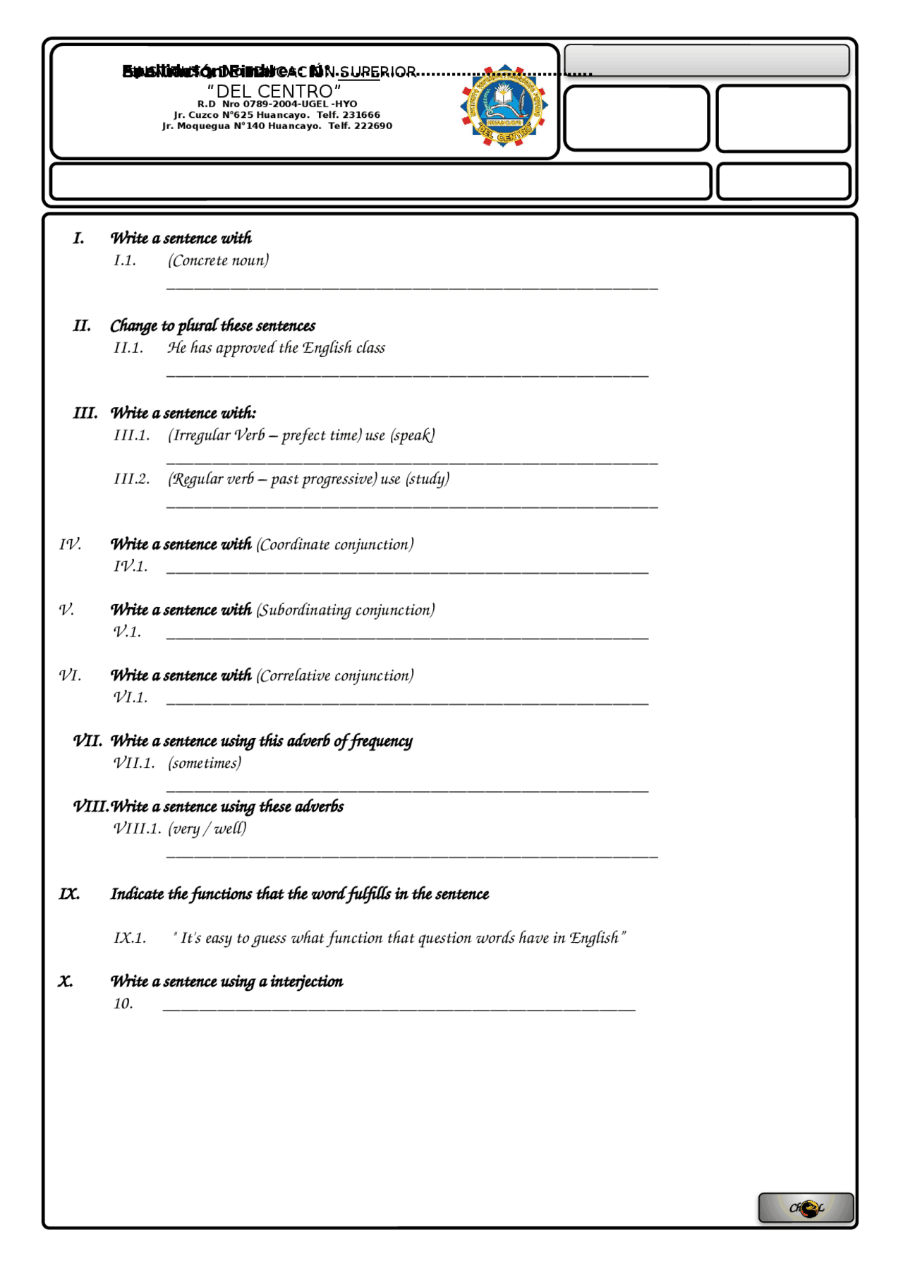 EXAMEN DE VERBOS REGULARES E IRREGULARES | Ejercicios de Inglés Técnico ...
