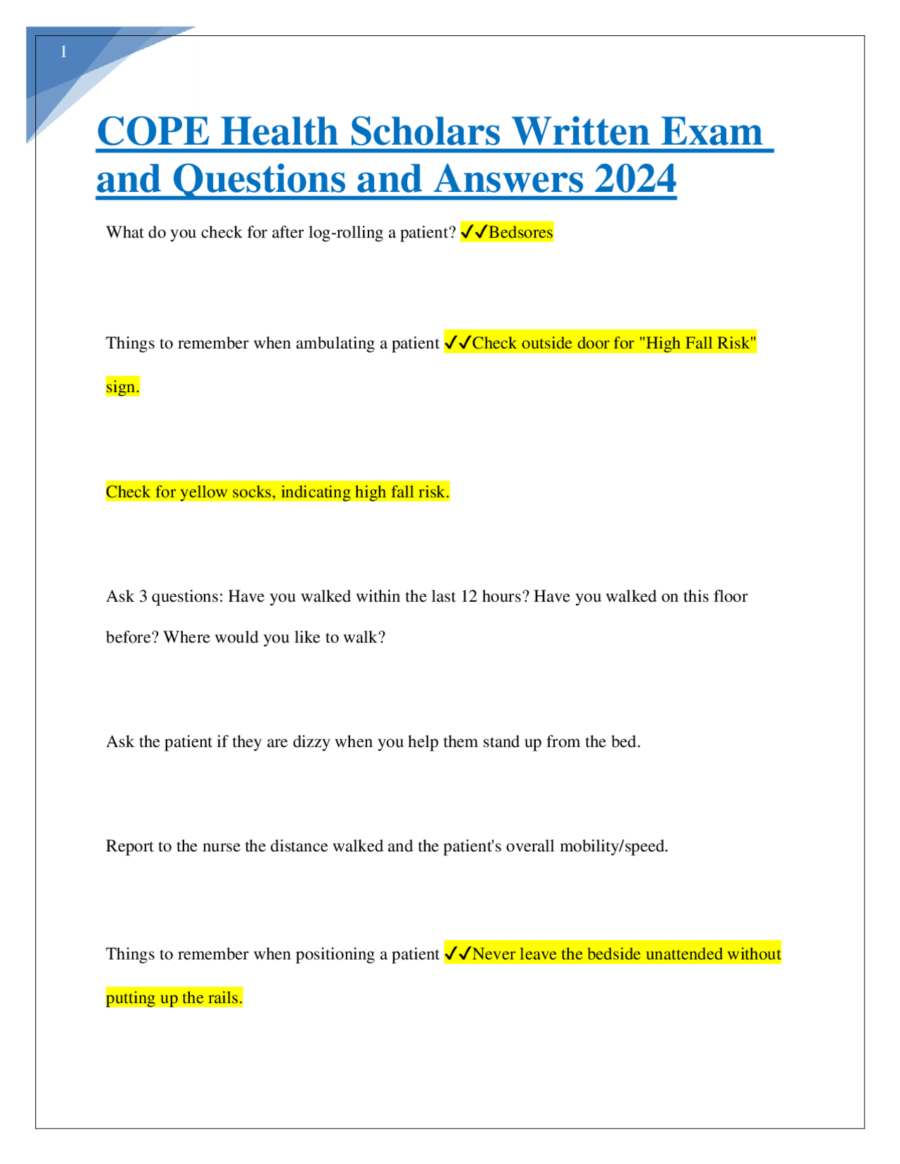COPE Health Scholars Written Exam and Questions and Answers 2024 ...