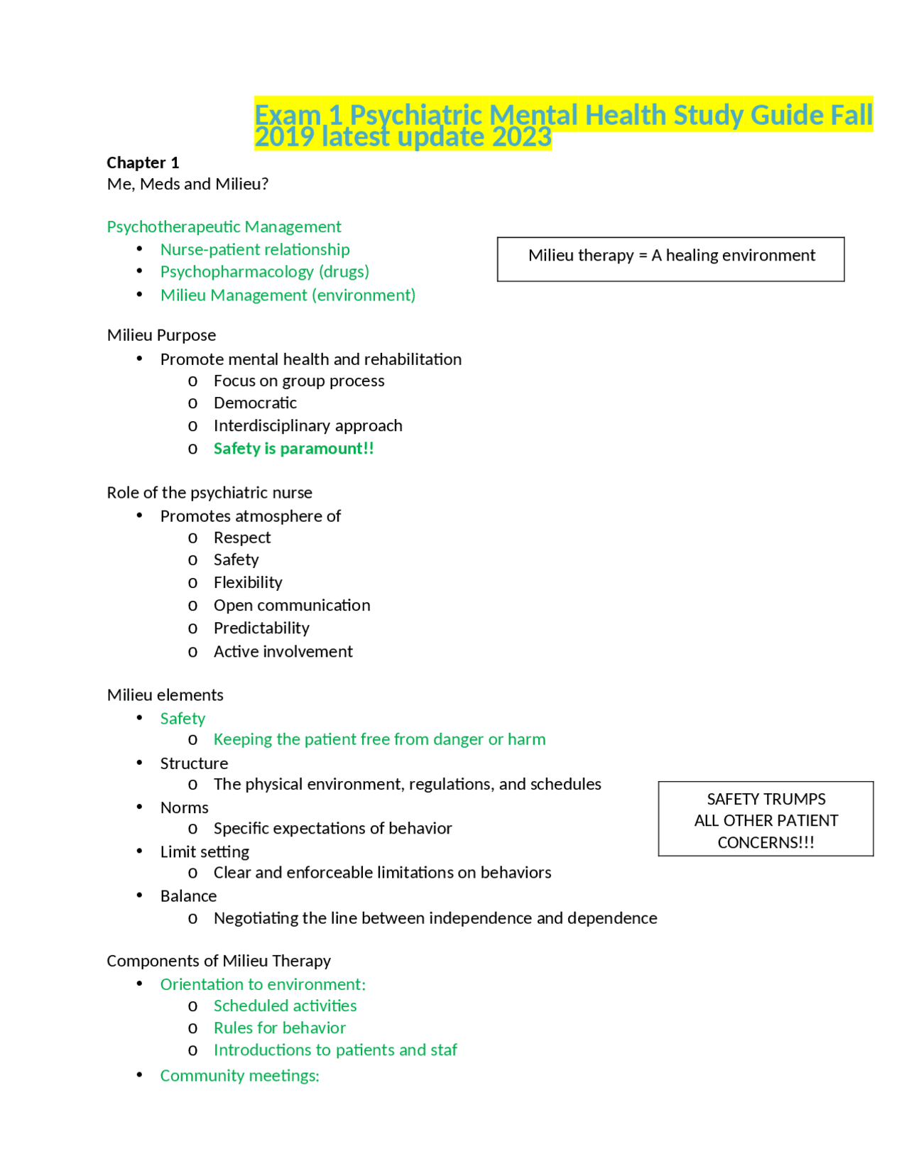 Exam 1 Psychiatric Mental Health Study Guide Fall 2019 latest update ...