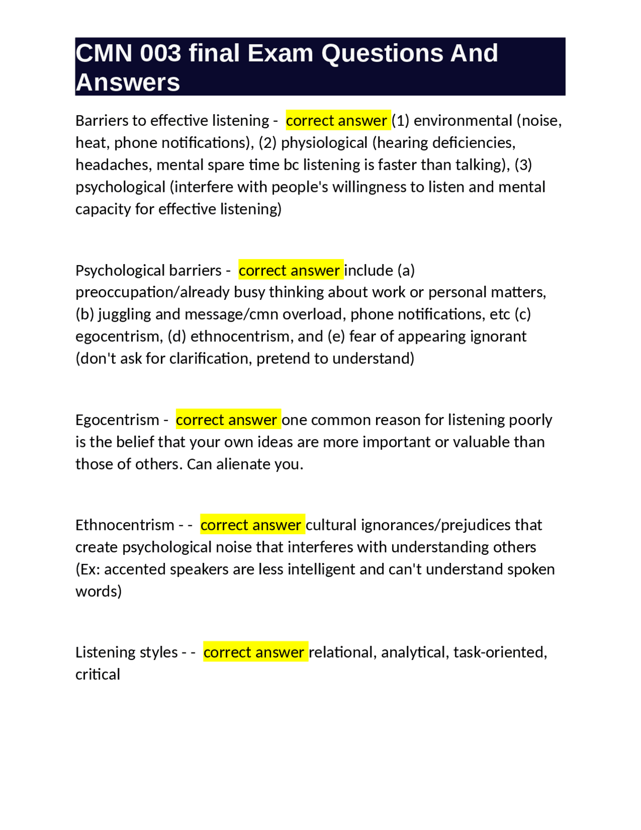 Exam Questions and Answers on Effective Listening and Group Communication | Exams Linguistics ...