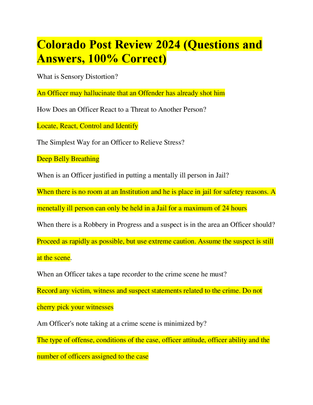 Colorado Post Review 2024 (Questions and Answers, 100% Correct) | Exams ...