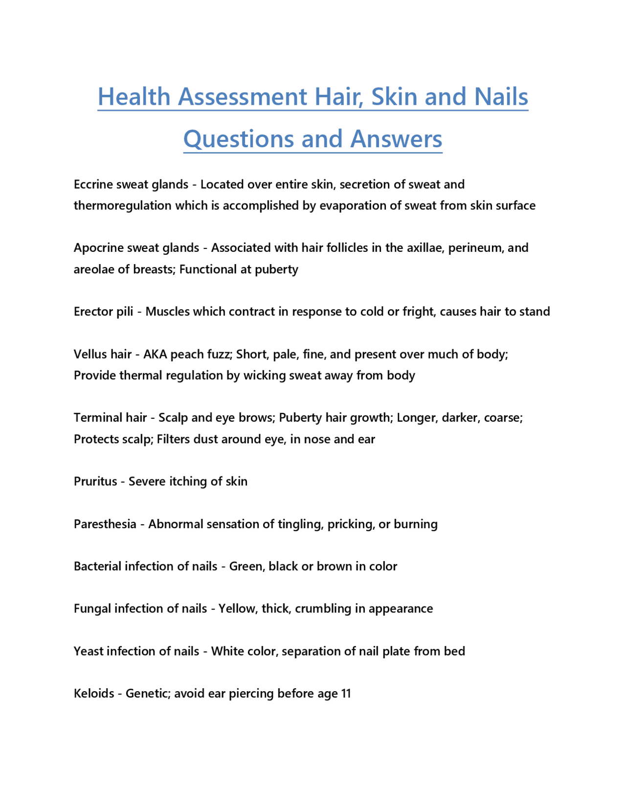 Health Assessment: Hair, Skin and Nails - Questions and Answers | Exams ...