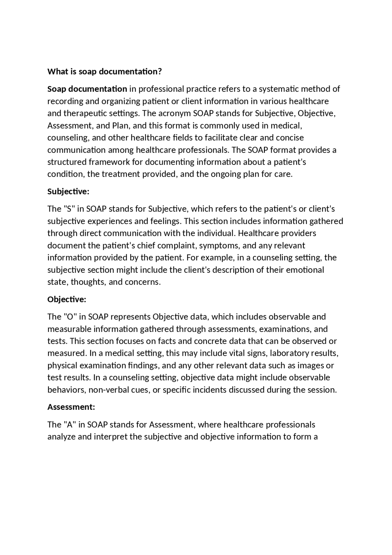 SOAP Documentation in medical ethics | Study notes Medical ethics | Docsity