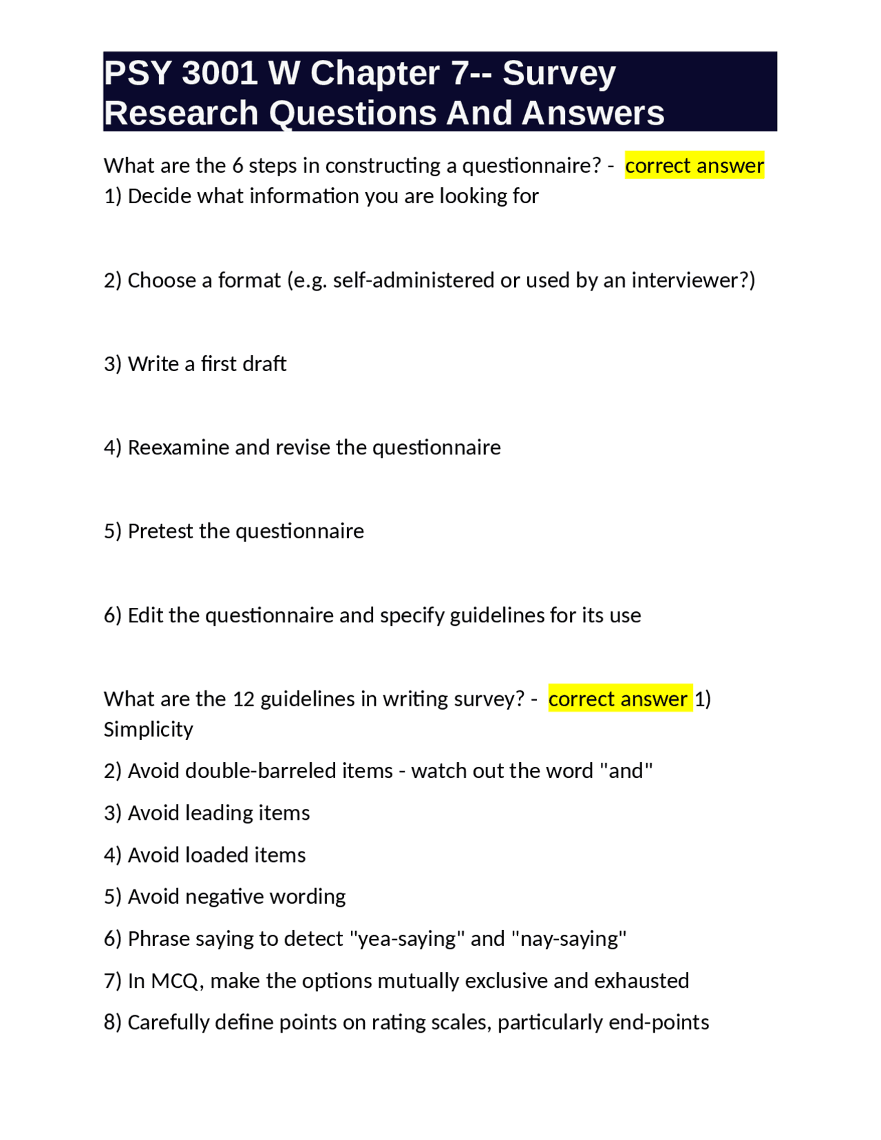 Constructing a Questionnaire: Research Questions and Answers for PSY ...