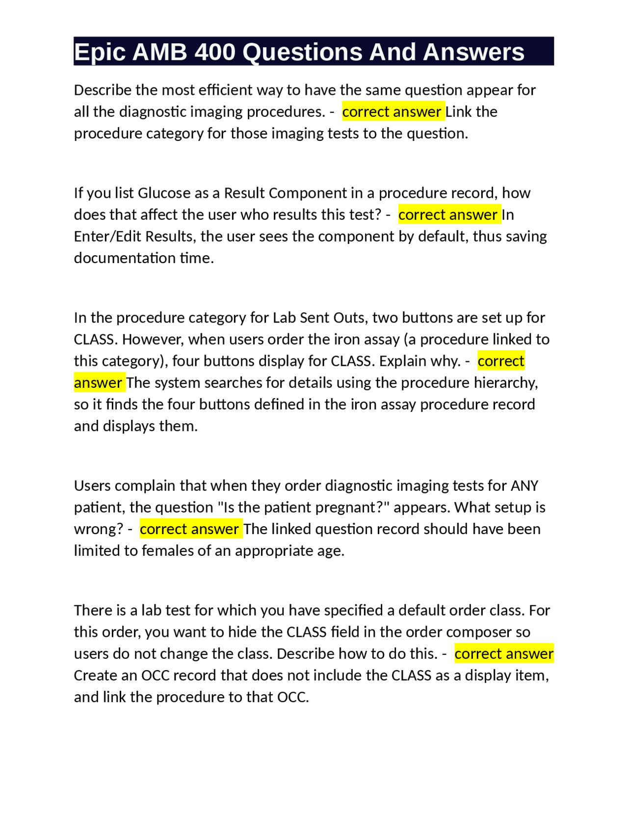 Epic AMB 400: Questions and Answers on Preference Lists, SmartSets, and ...