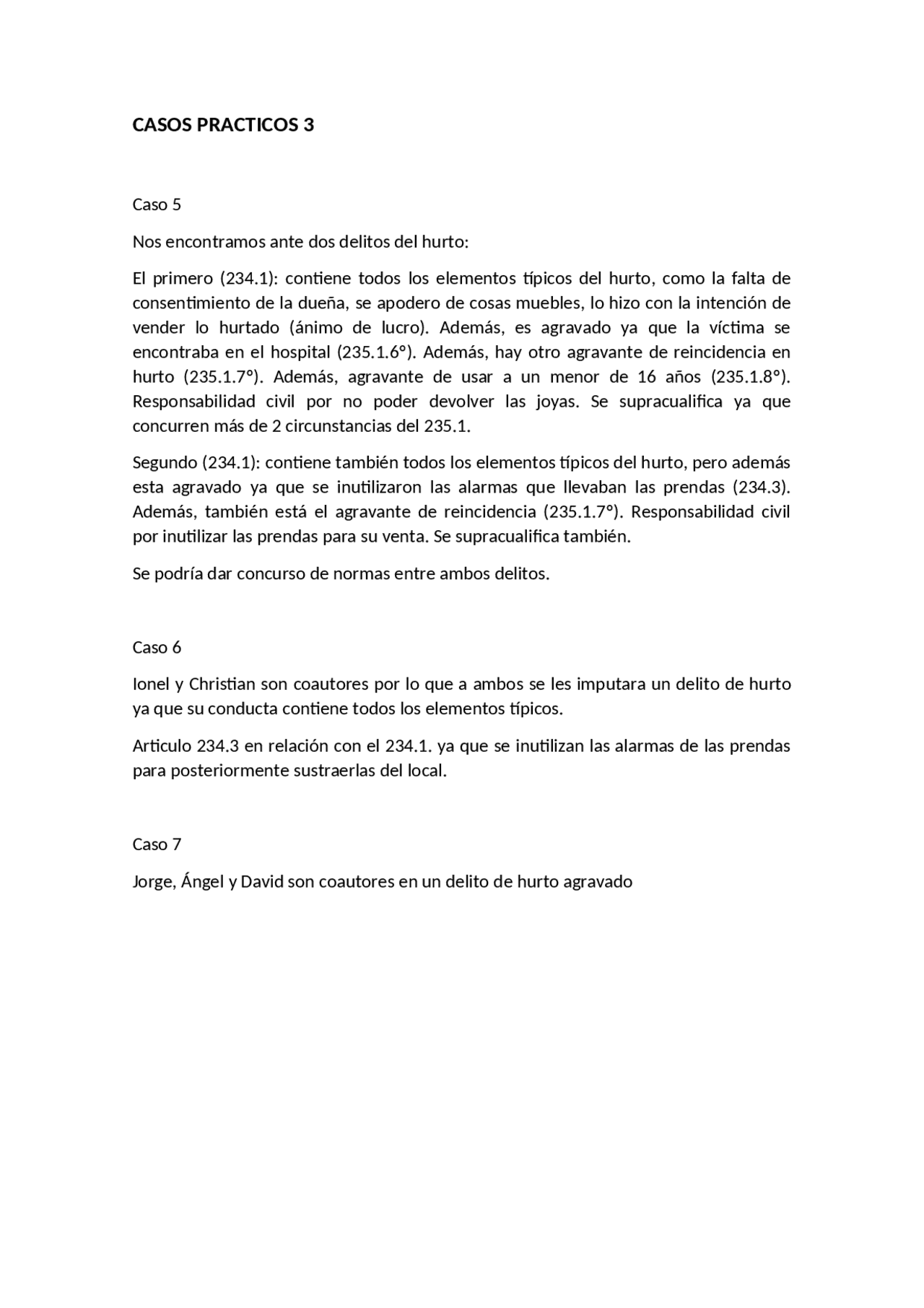 Ejercicios practicos 5 | Ejercicios de Derecho Penal | Docsity