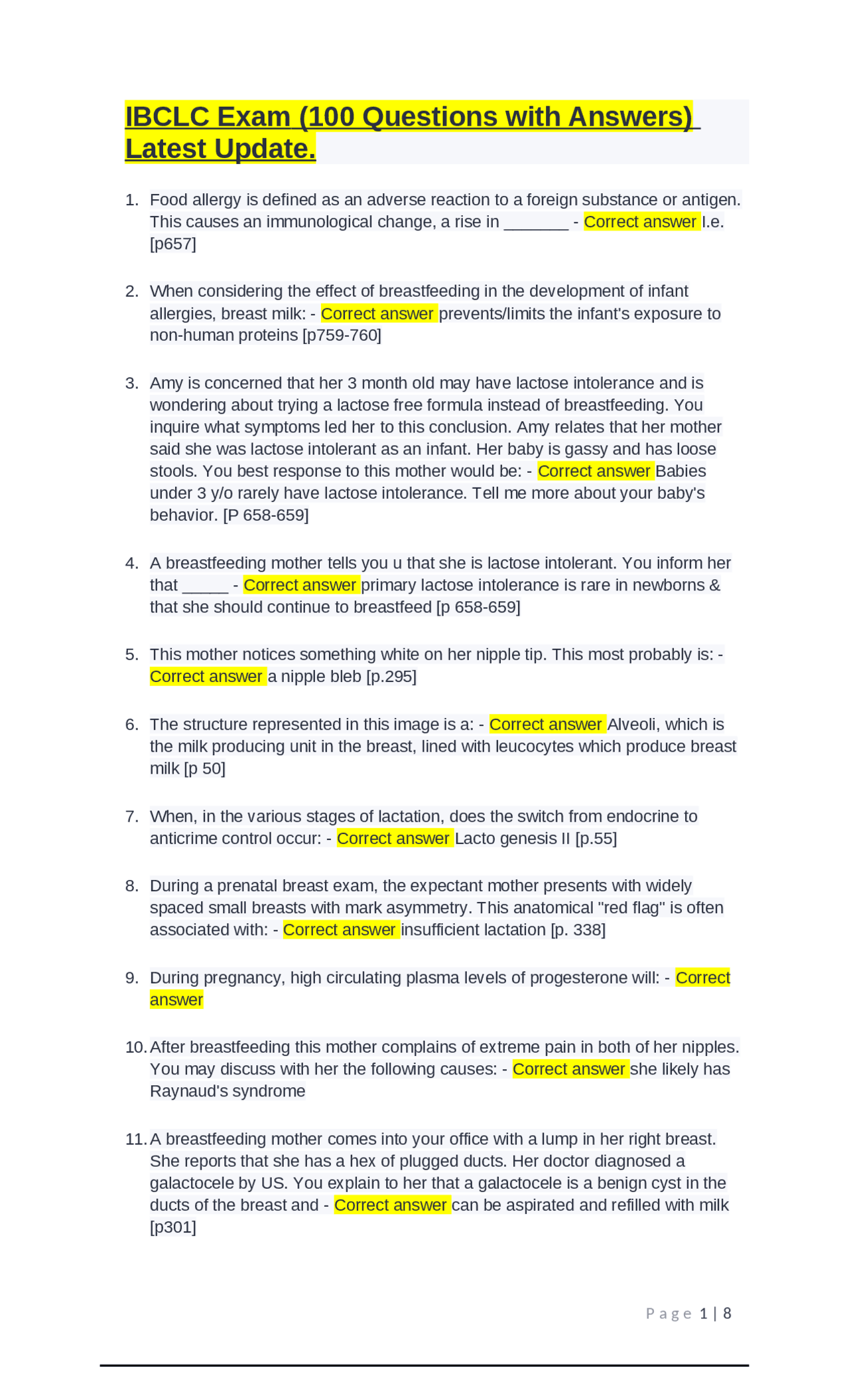 IBCLC Exam (100 Questions with Answers) Latest Update. | Exams ...