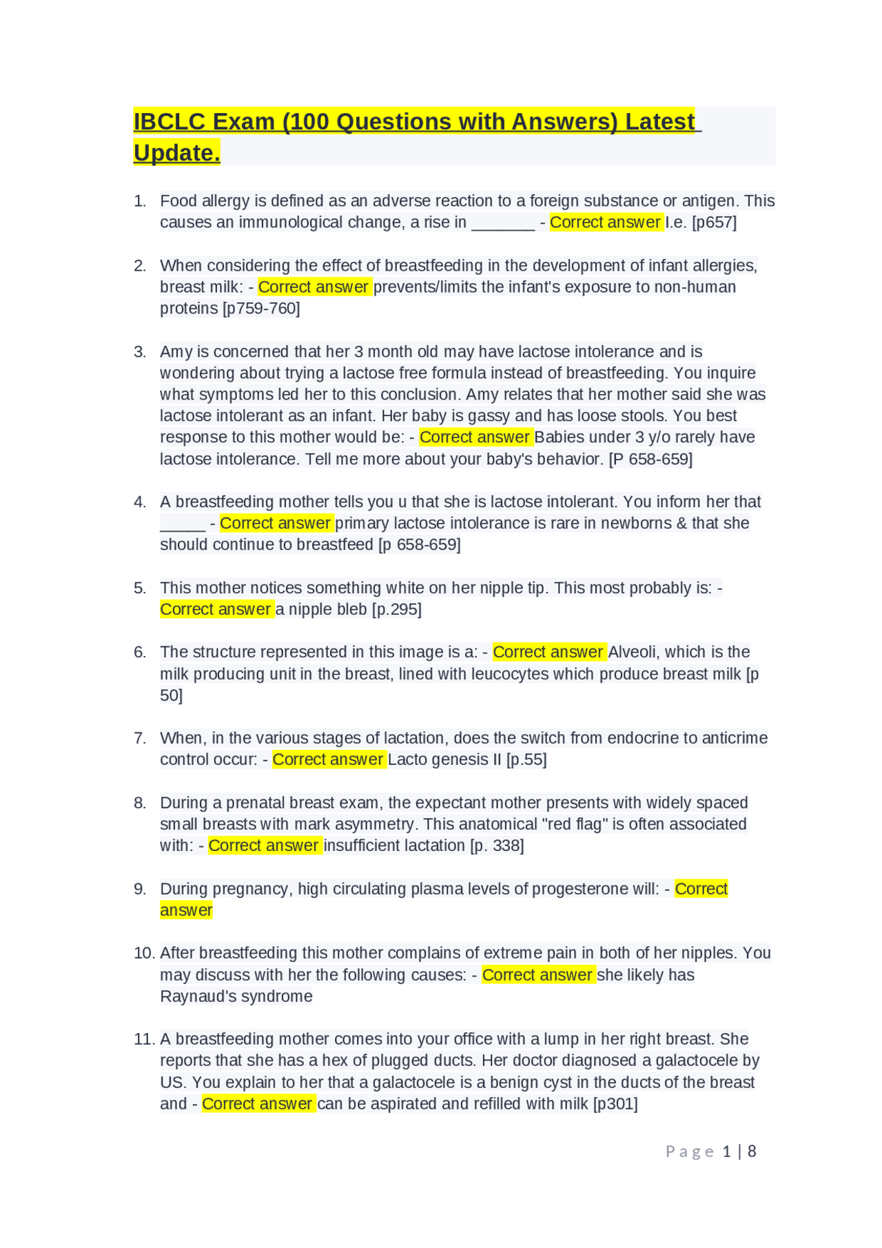 IBCLC Exam (100 Questions with Answers) Latest Update. | Exams ...