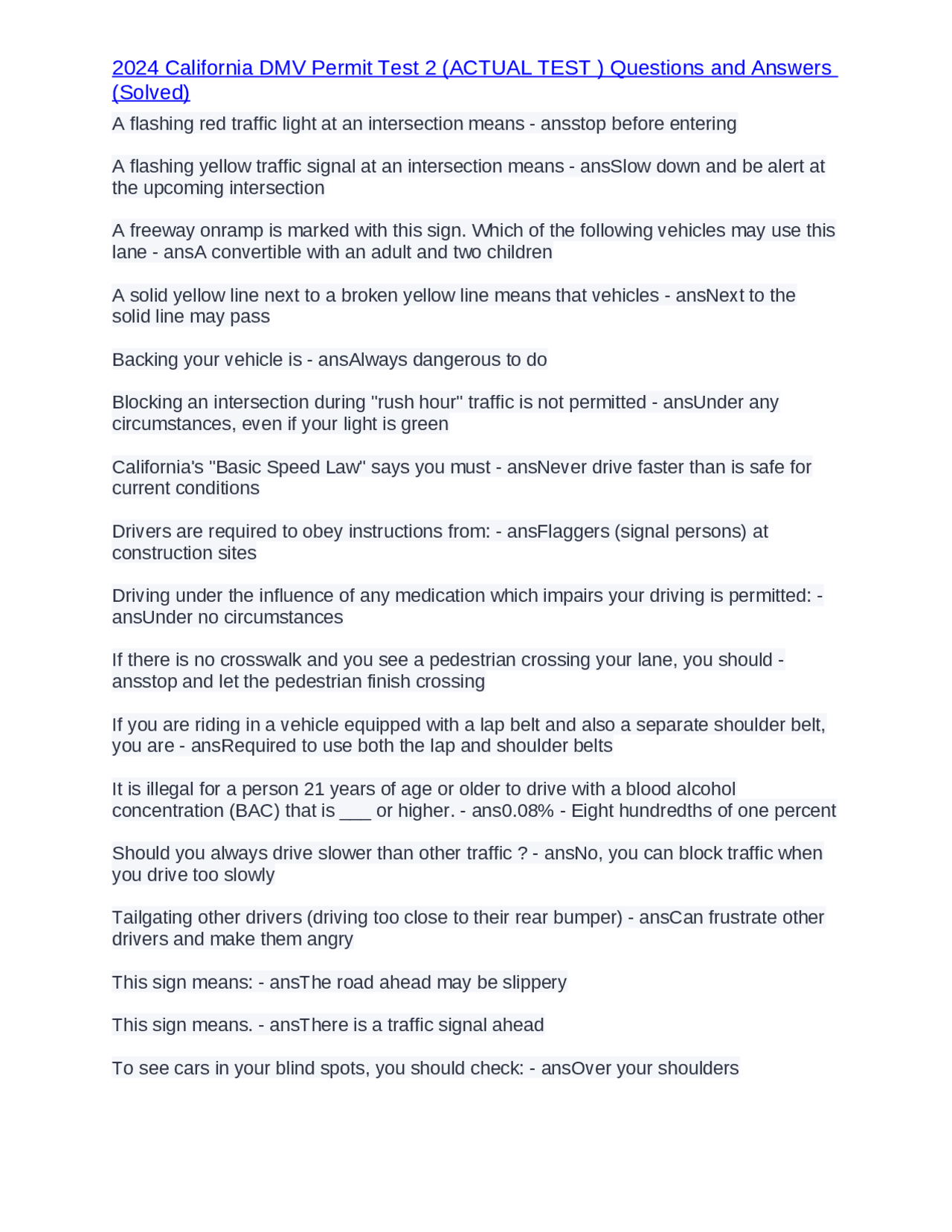 California DMV Permit Test: Road Safety Rules and Regulations | Exams ...