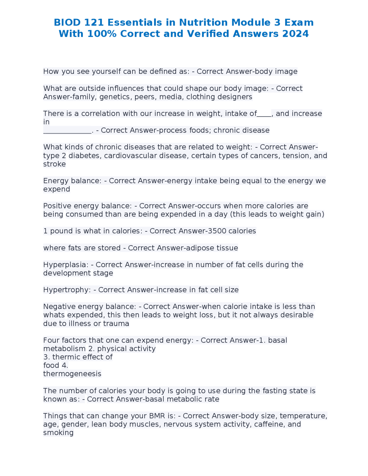 Essentials in Nutrition Module 3 Exam: Answers and Questions | Exams ...