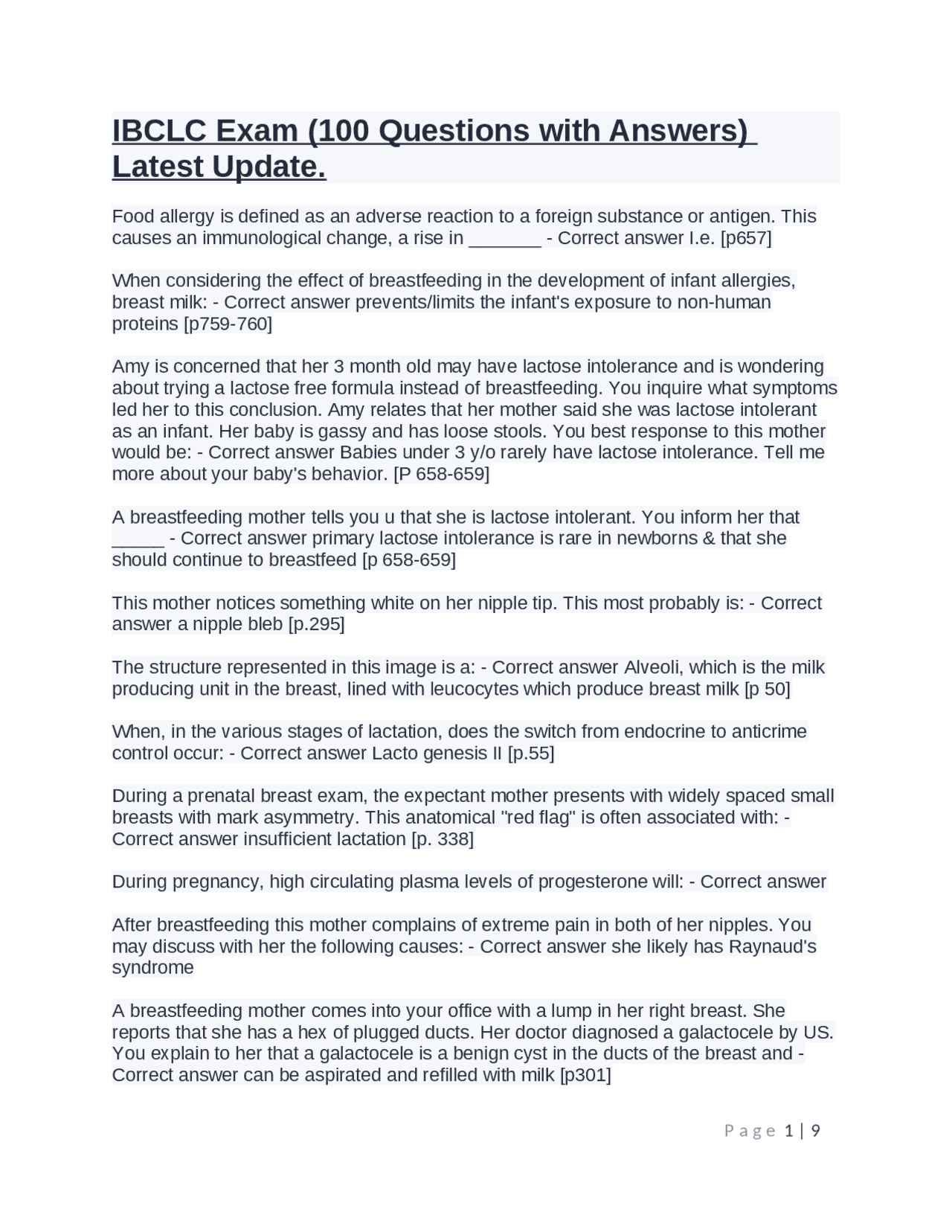 IBCLC Exam (100 Questions with Answers) Latest Update. | Exams ...