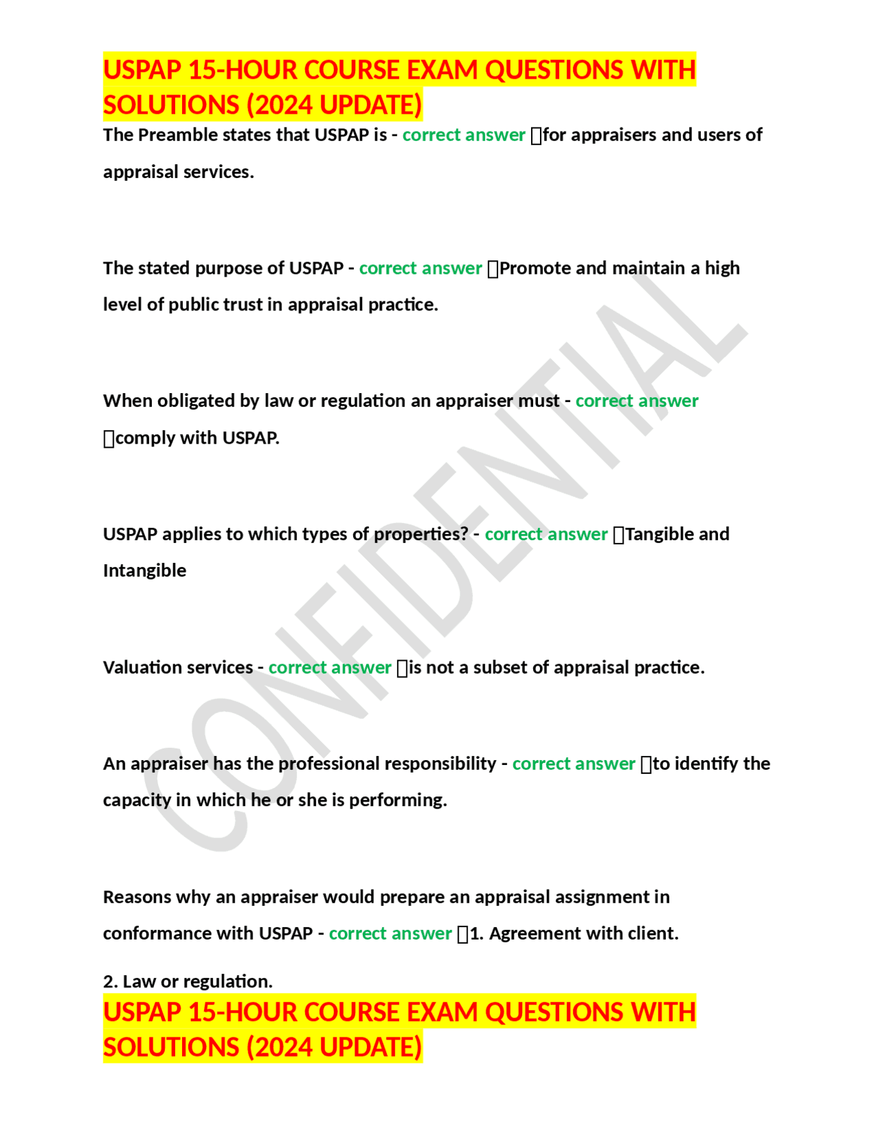 USPAP Exam Questions and Answers (2024 Update) for Appraisal Practice ...