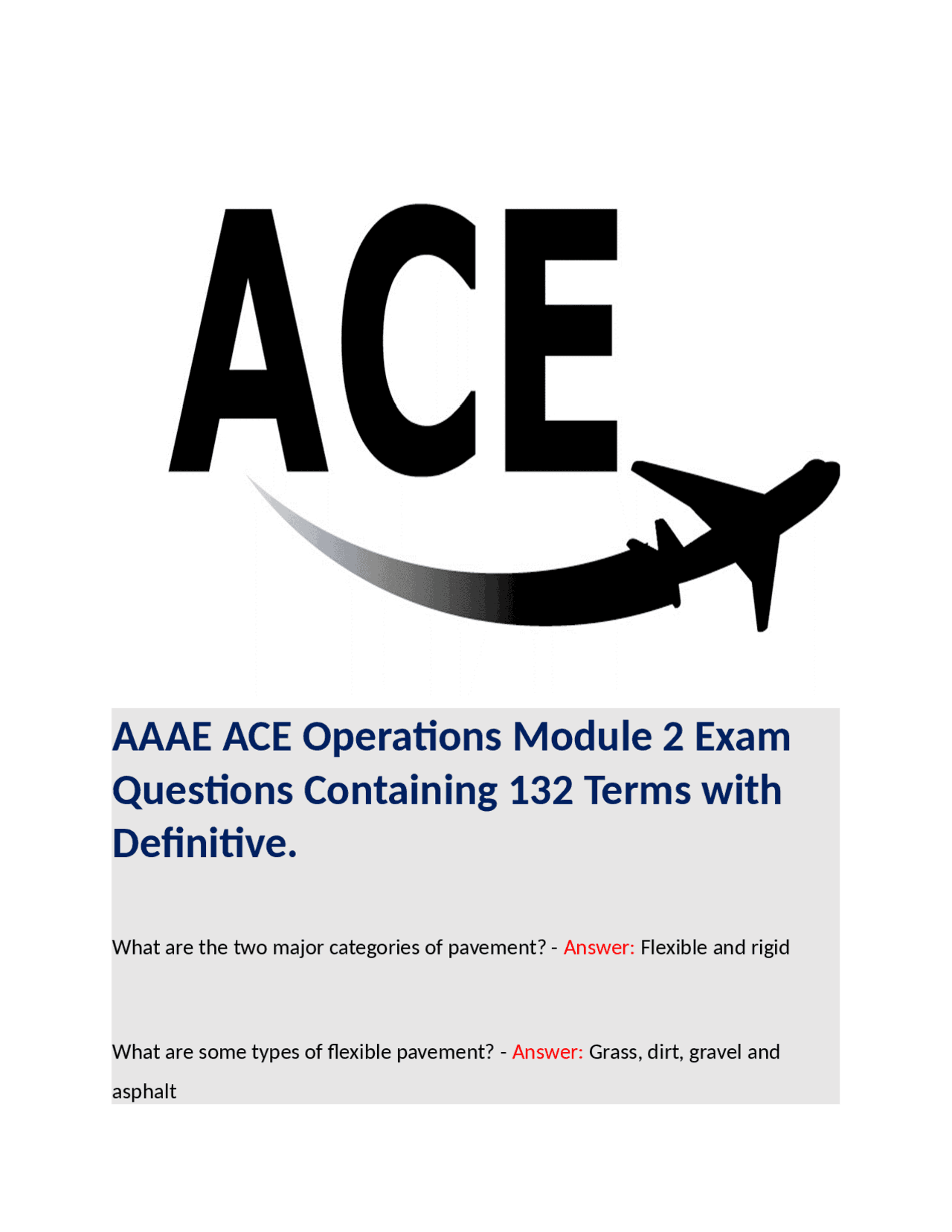 AAAE ACE Operations Module 2 | Exams Aerospace Practicum | Docsity