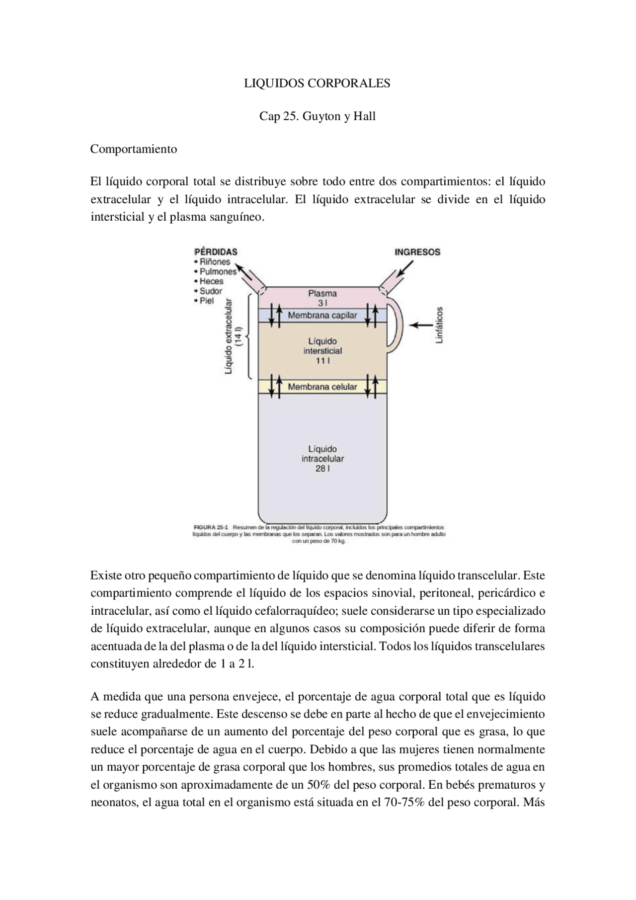 Fisiologia, Líquidos Corporales | Resúmenes de Fisiología | Docsity
