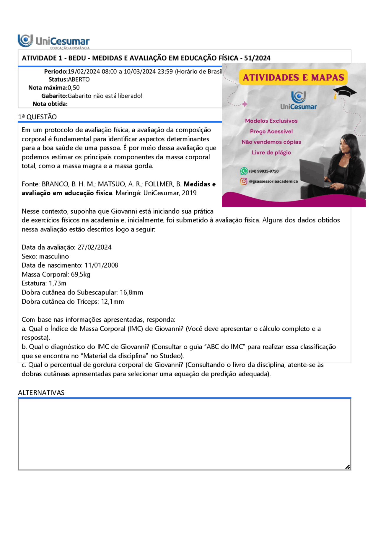 Atividades e Mapas Unicesumar Módulo 51/2024 | Exercícios Ciência da Atividade Física e do ...