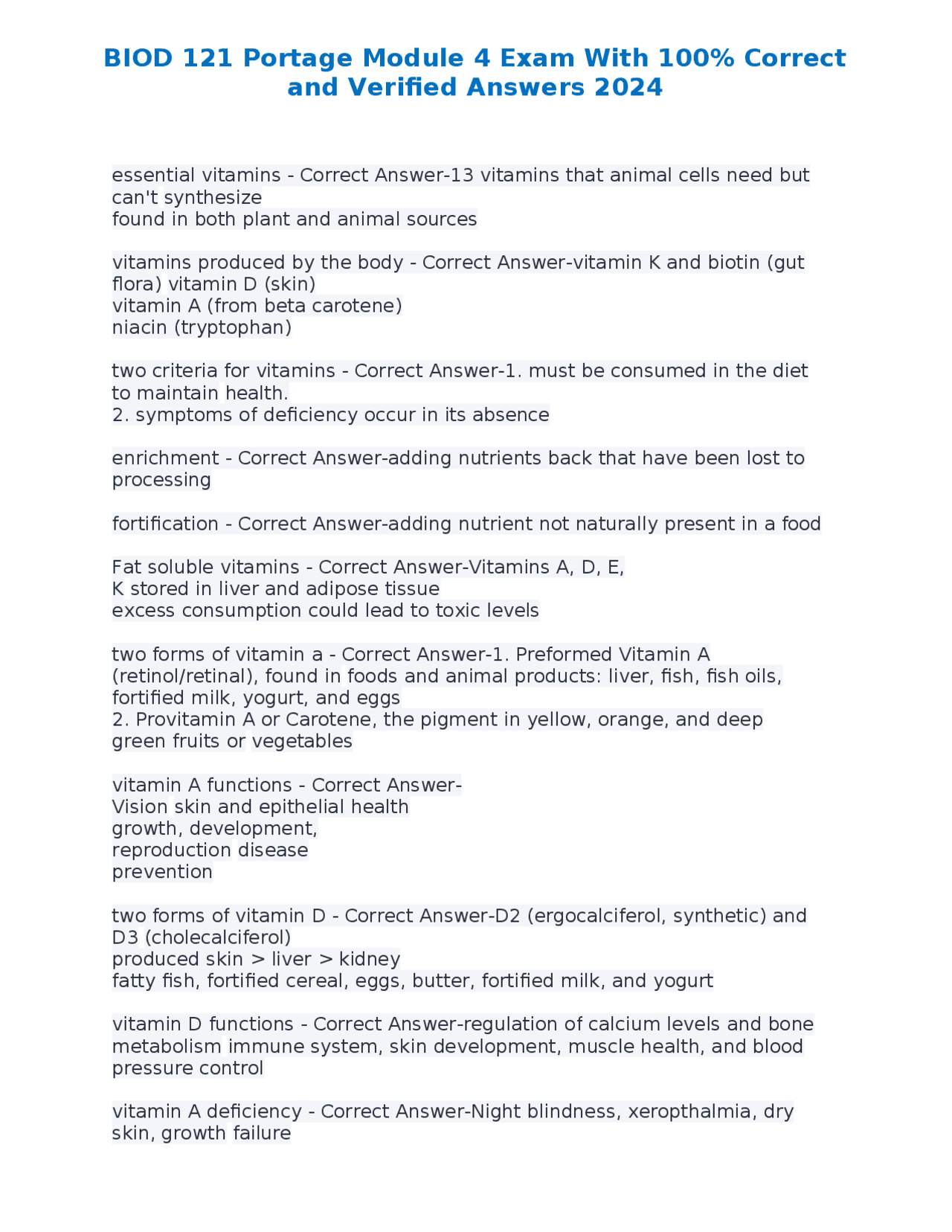 Exam Review: Essential Vitamins and Minerals | Exams Nutrition | Docsity