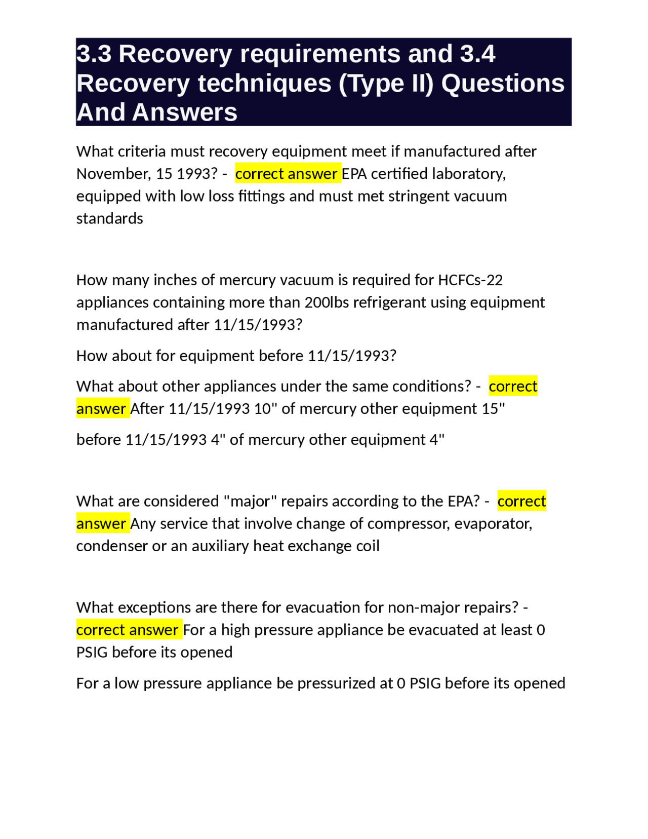 Recovery Requirements and Techniques (Type II) - EPA Regulations and ...
