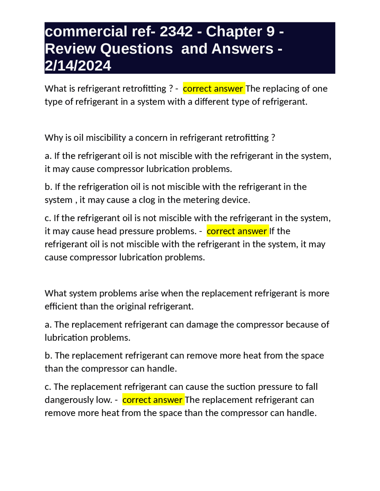 commercial ref- 2342 - Chapter 9 - Review Questions and Answers - 2/14 ...