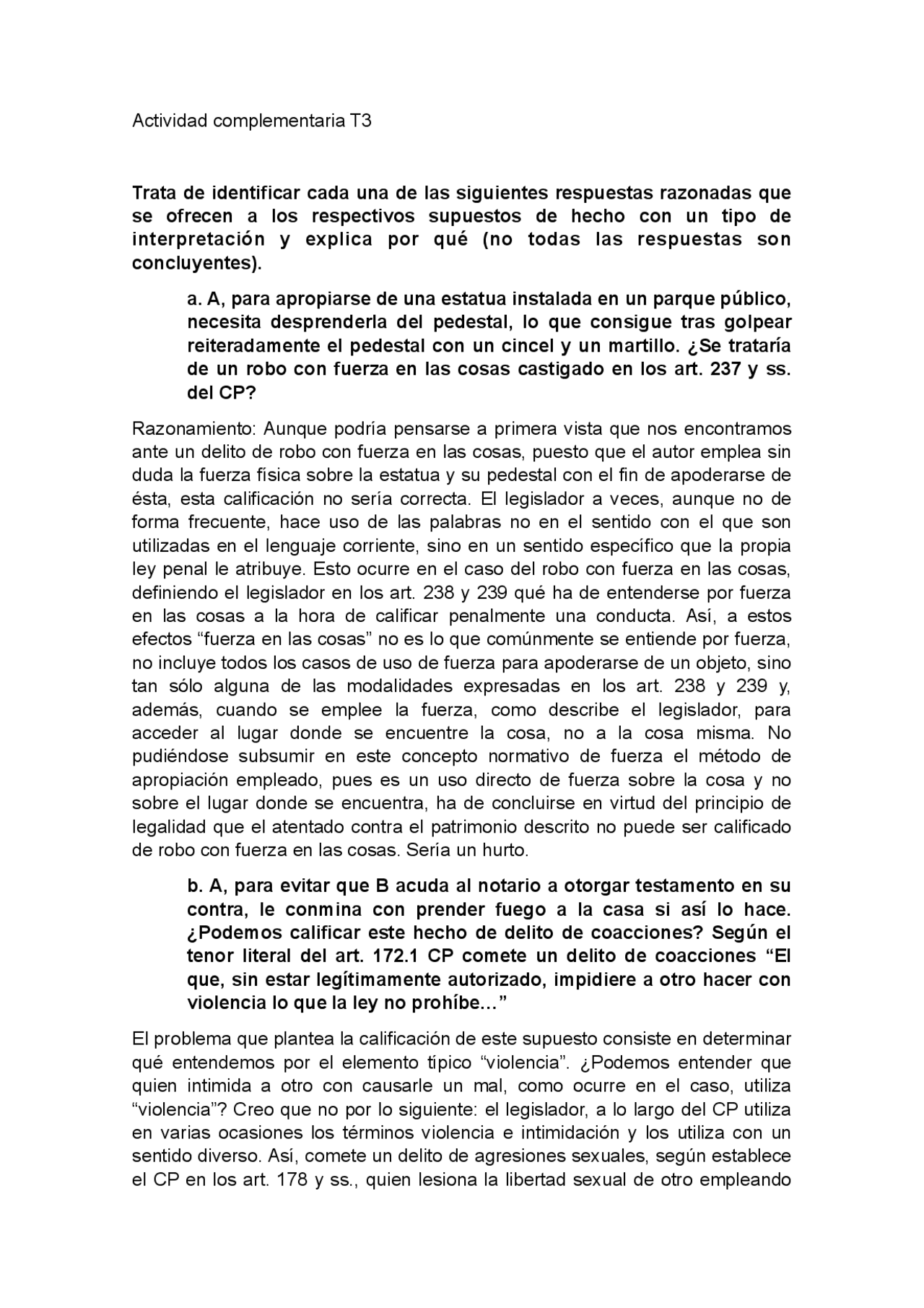 Actividad complementaria T.3 | Esquemas y mapas conceptuales de Derecho Penal | Docsity