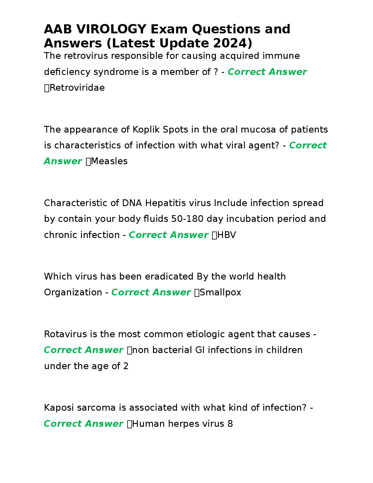 AAB Virology Exam Questions and Answers (Latest Update 2024) | Exams ...