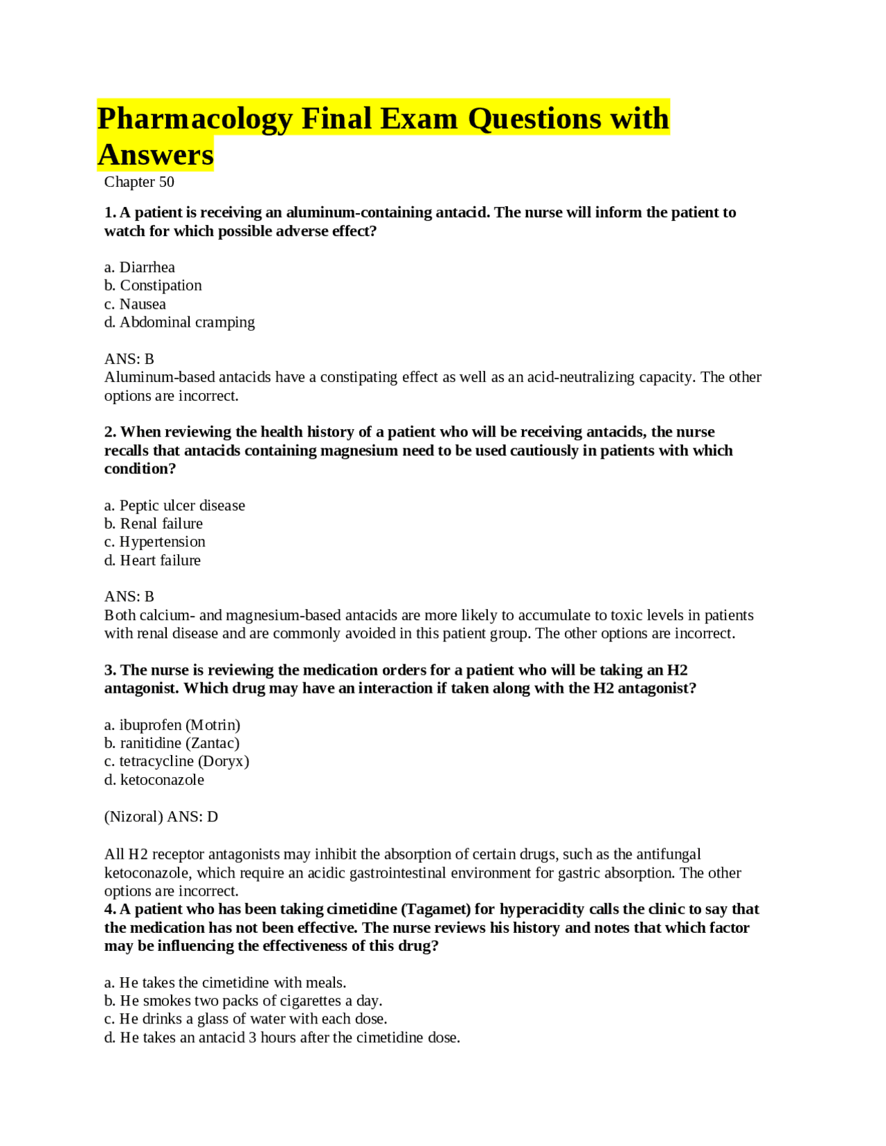 Nursing Quiz: Antacids and Gastrointestinal Medications | Exams Nursing ...