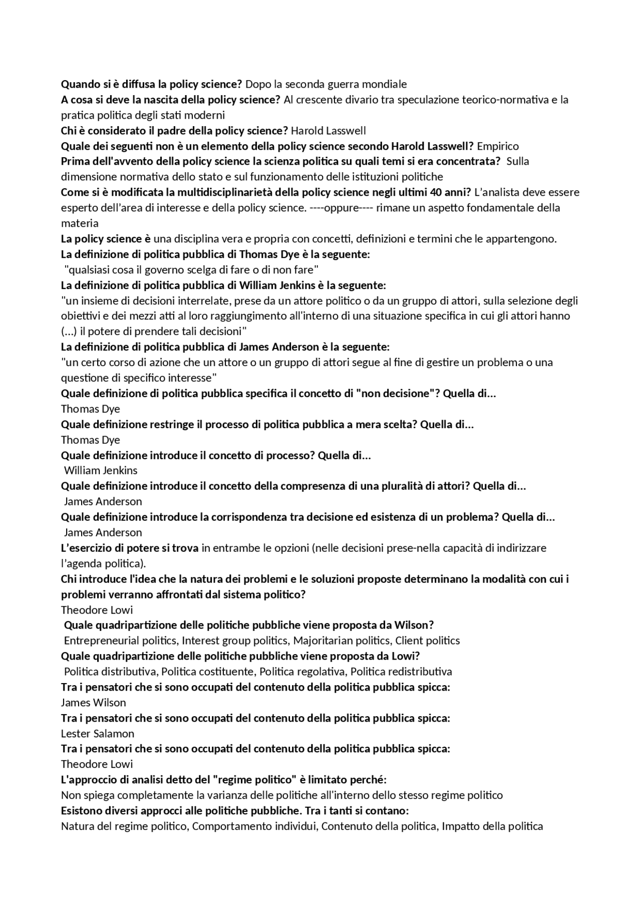 Domande multiple Analisi delle politiche pubbliche docente Fabio ...