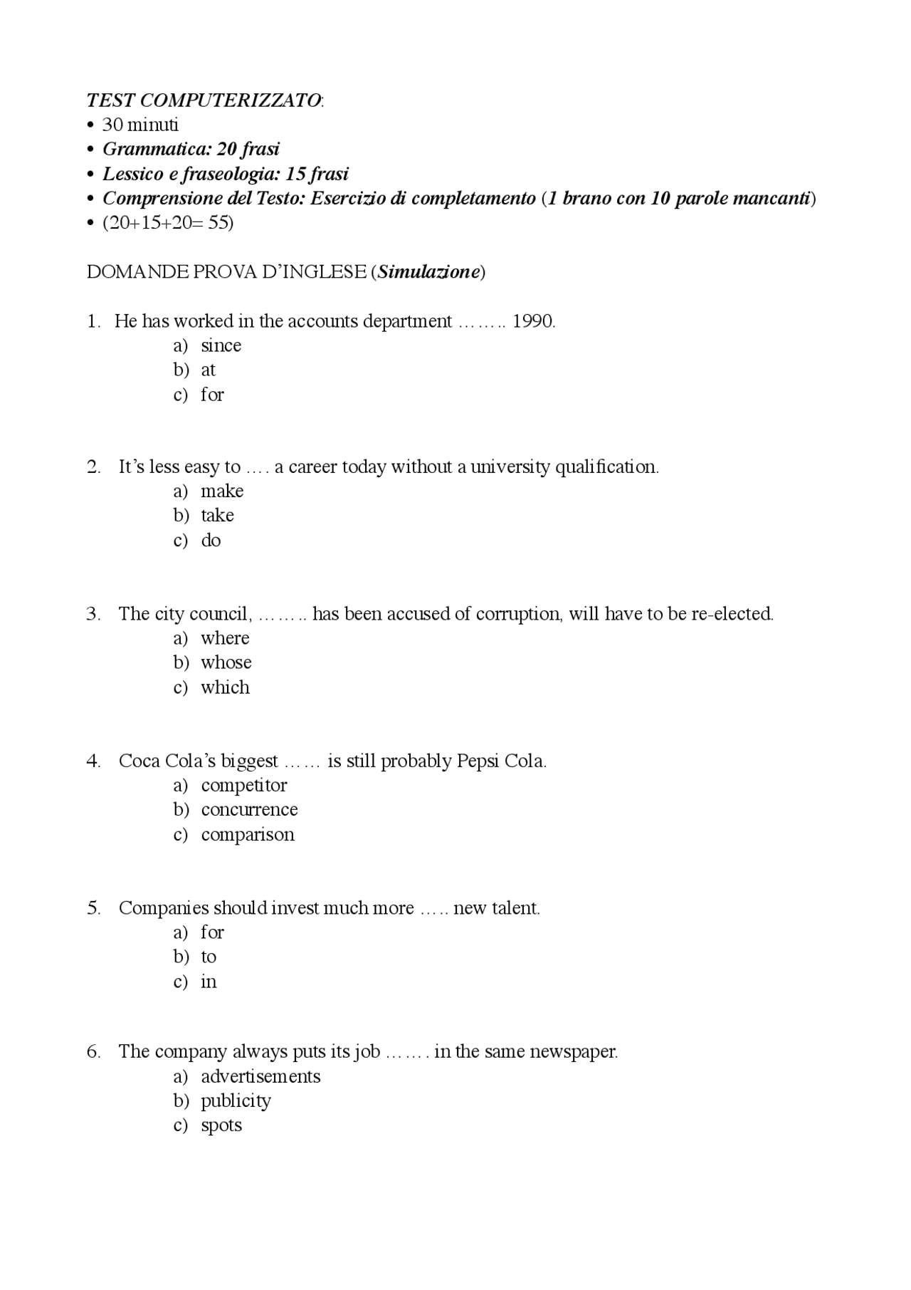 Prova d’esame idoneità d’inglese - Luglio e Settembre 2023 | Prove d'esame di Lingua Inglese ...