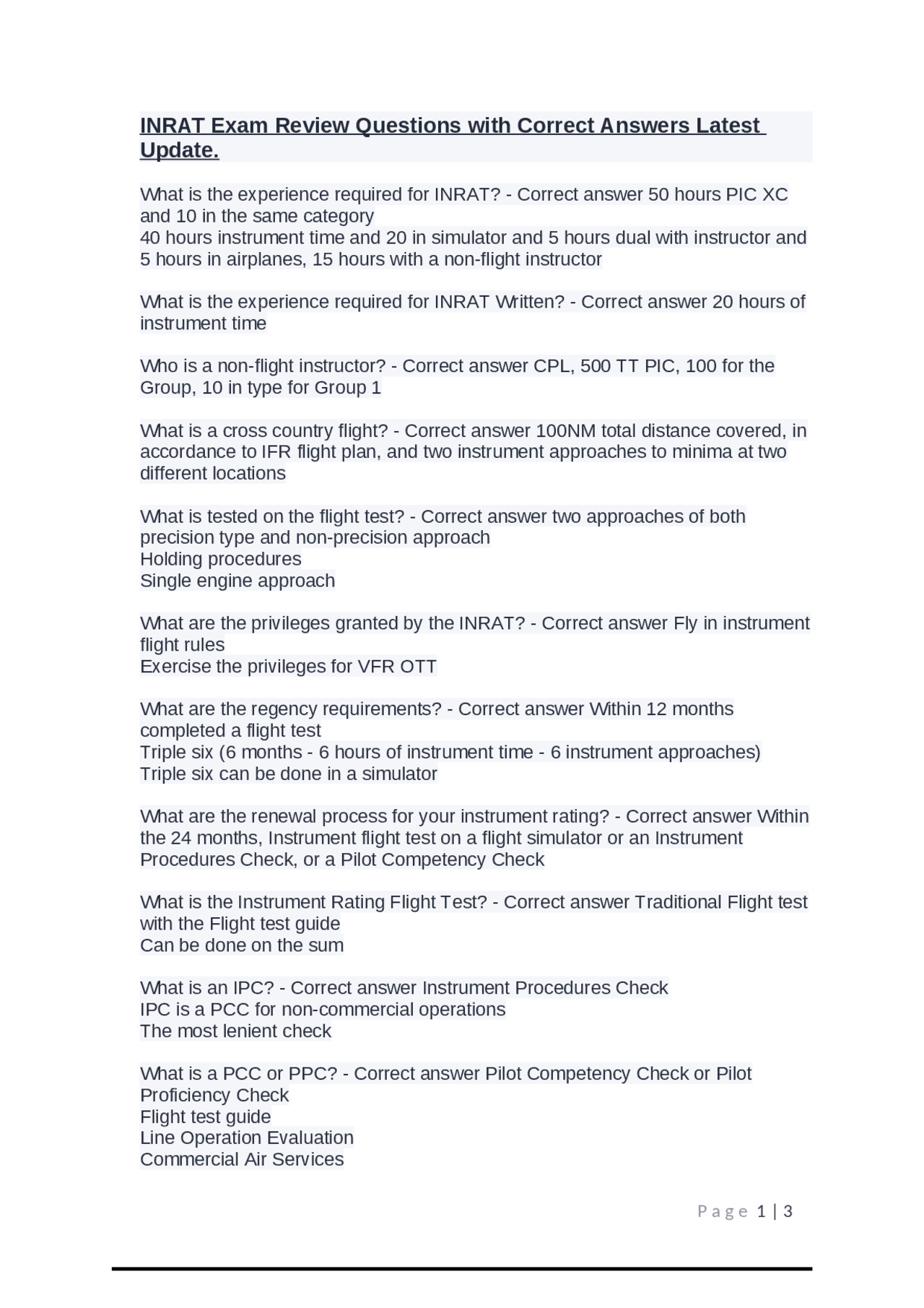 INRAT Exam Review Questions with Correct Answers Latest Update. | Exams ...