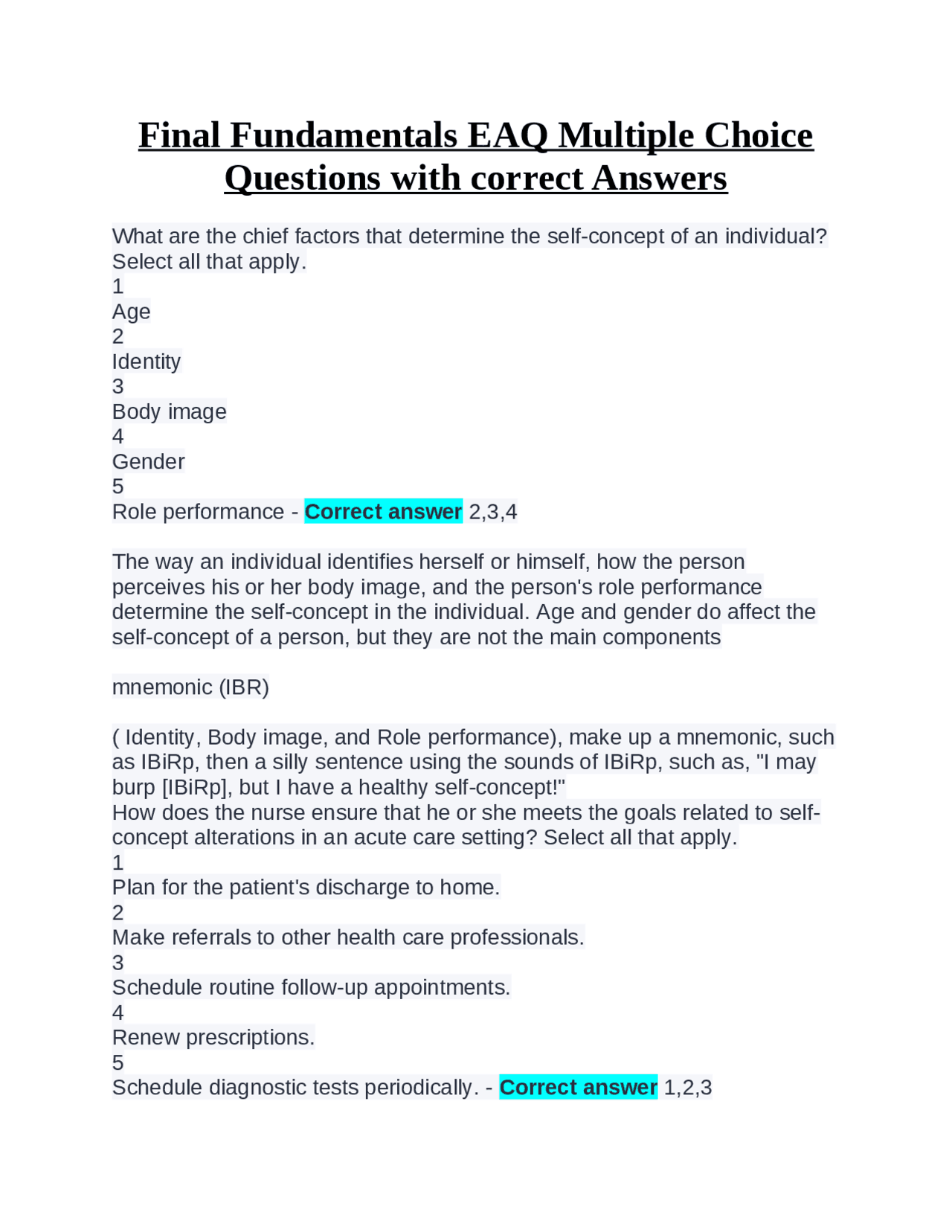 Final Fundamentals EAQ Multiple Choice Questions with correct Answers ...